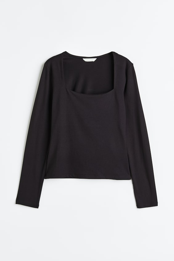 Women's Black Long-sleeved Jersey Top | H&M CA