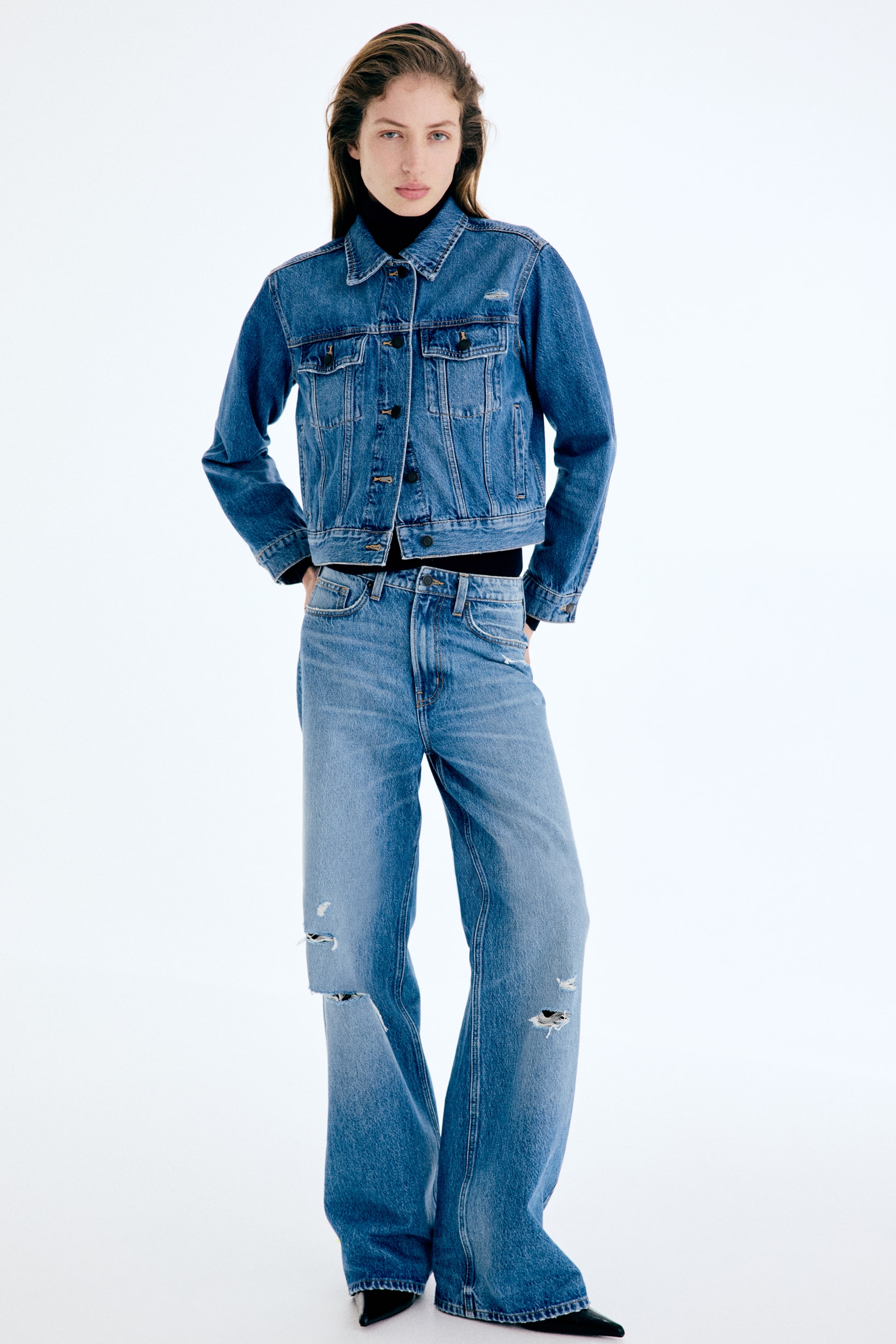 Women's Denim blue Ava Ultra High Rise Wide Leg Jeans | H&M US