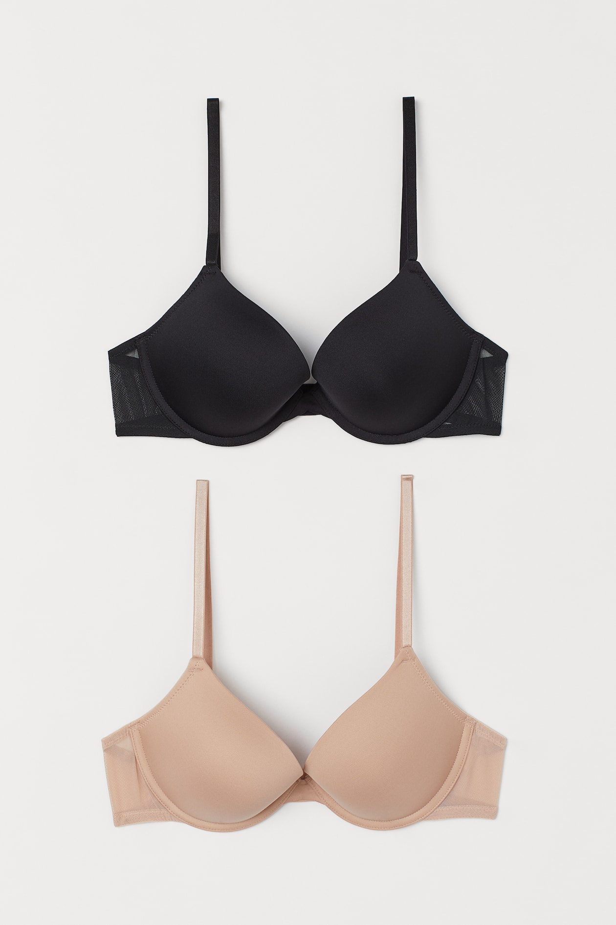 2-pack Microfiber Push-up Bras - Light beige/black - Ladies | H&M US