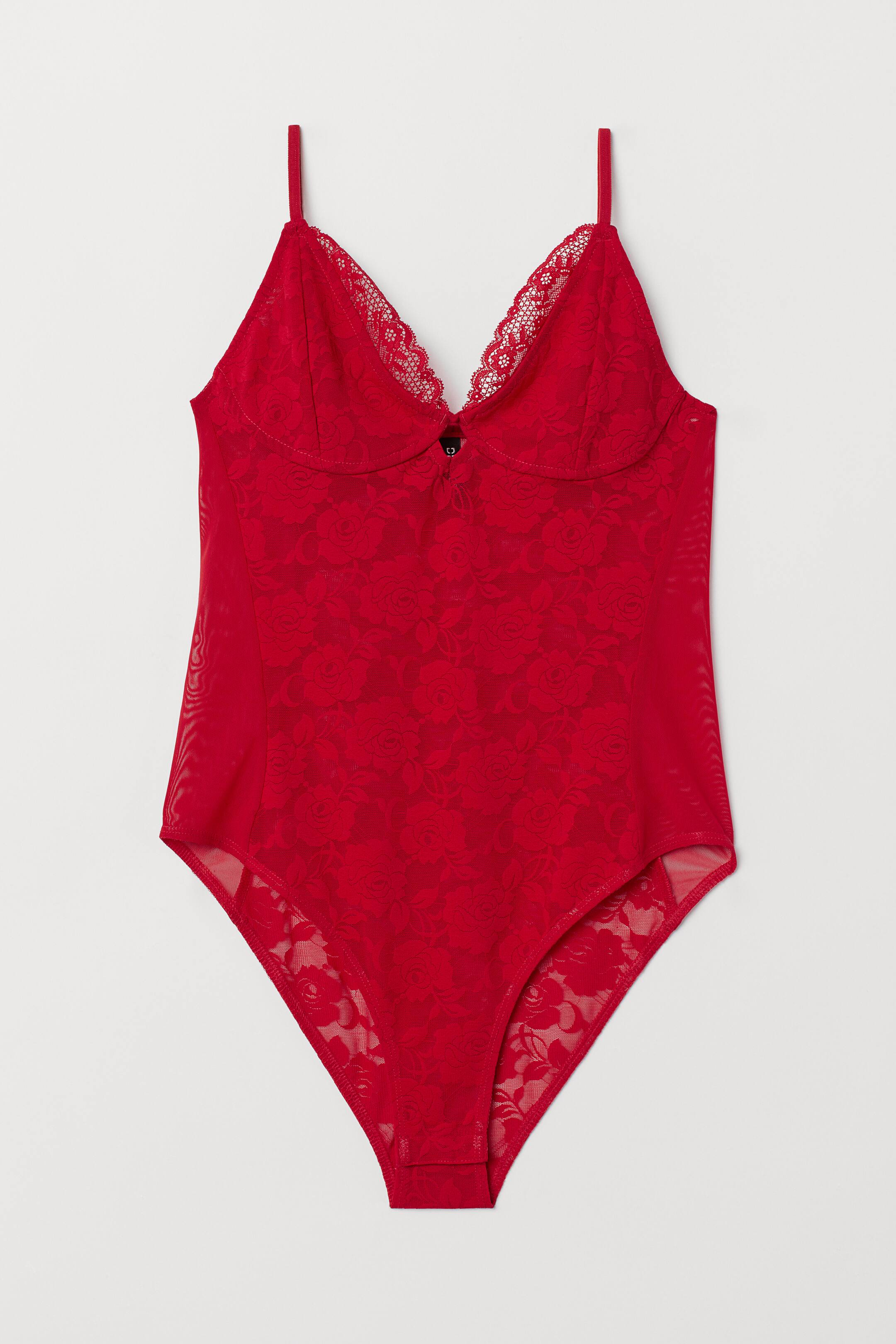 Lace body - V-neck - Sleeveless - Red - Ladies | H&M GB