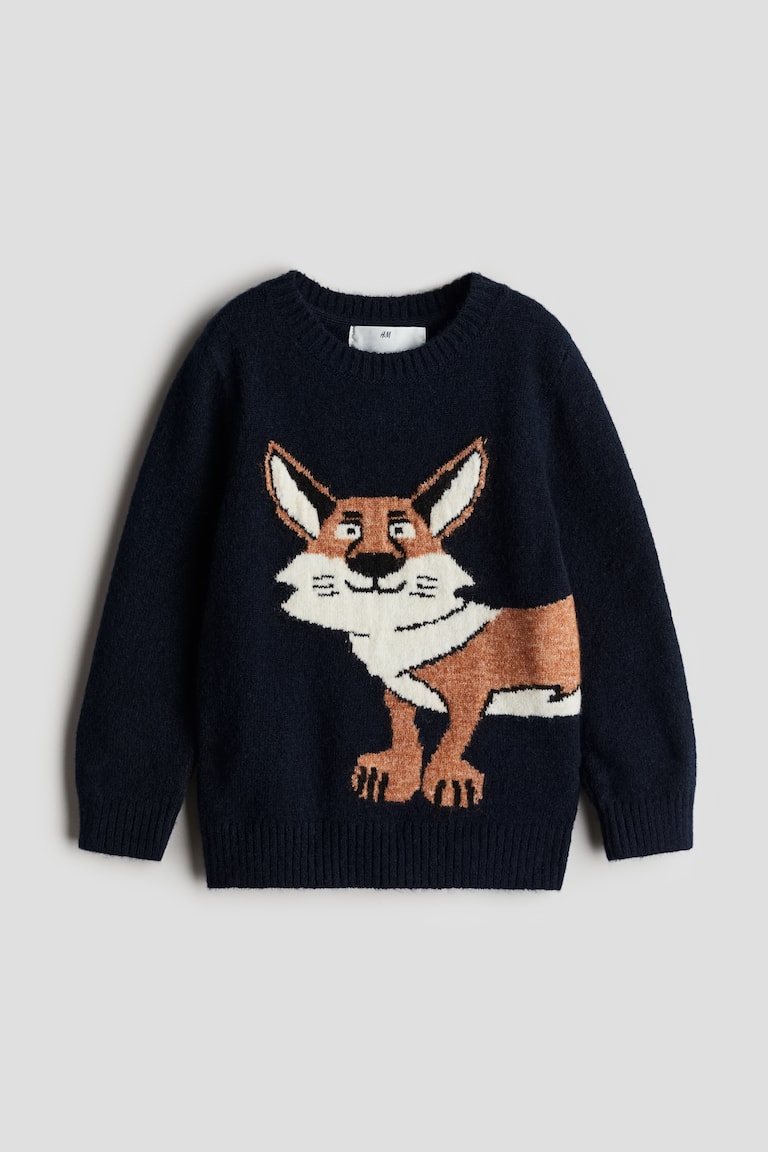Navy blue/fox Jacquard-Knit Sweater for kids | H&M US
