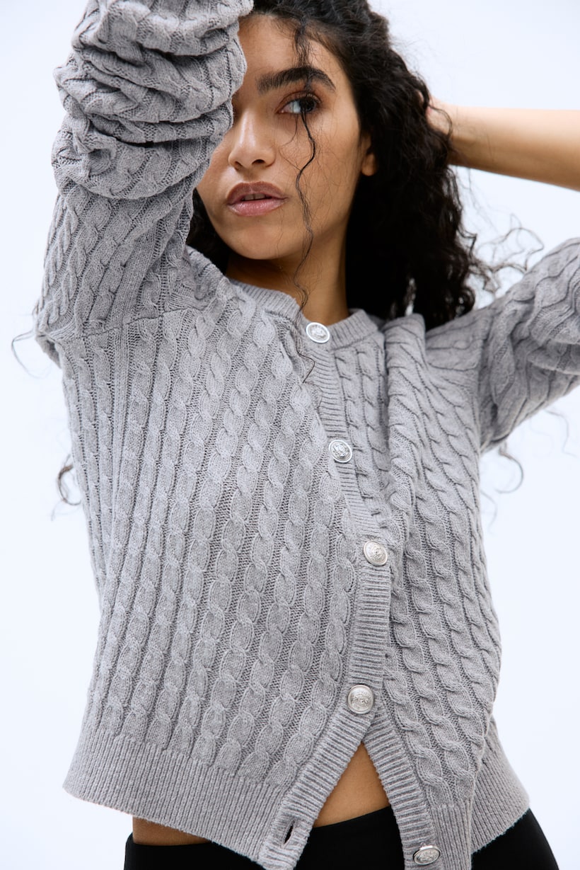 Cable-Knit Cardigan - Light gray melange - Ladies | H&M US