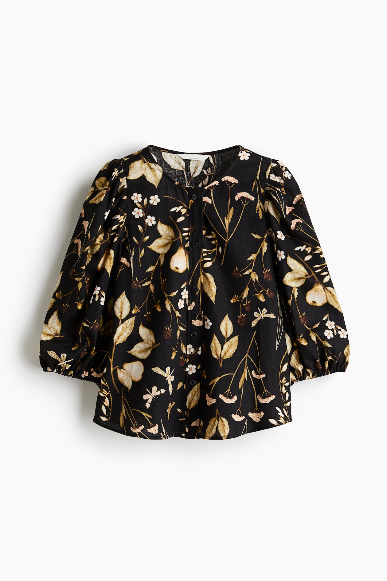 Bluse i linmiks - Sort/Blomstret - DAME | H&M NO