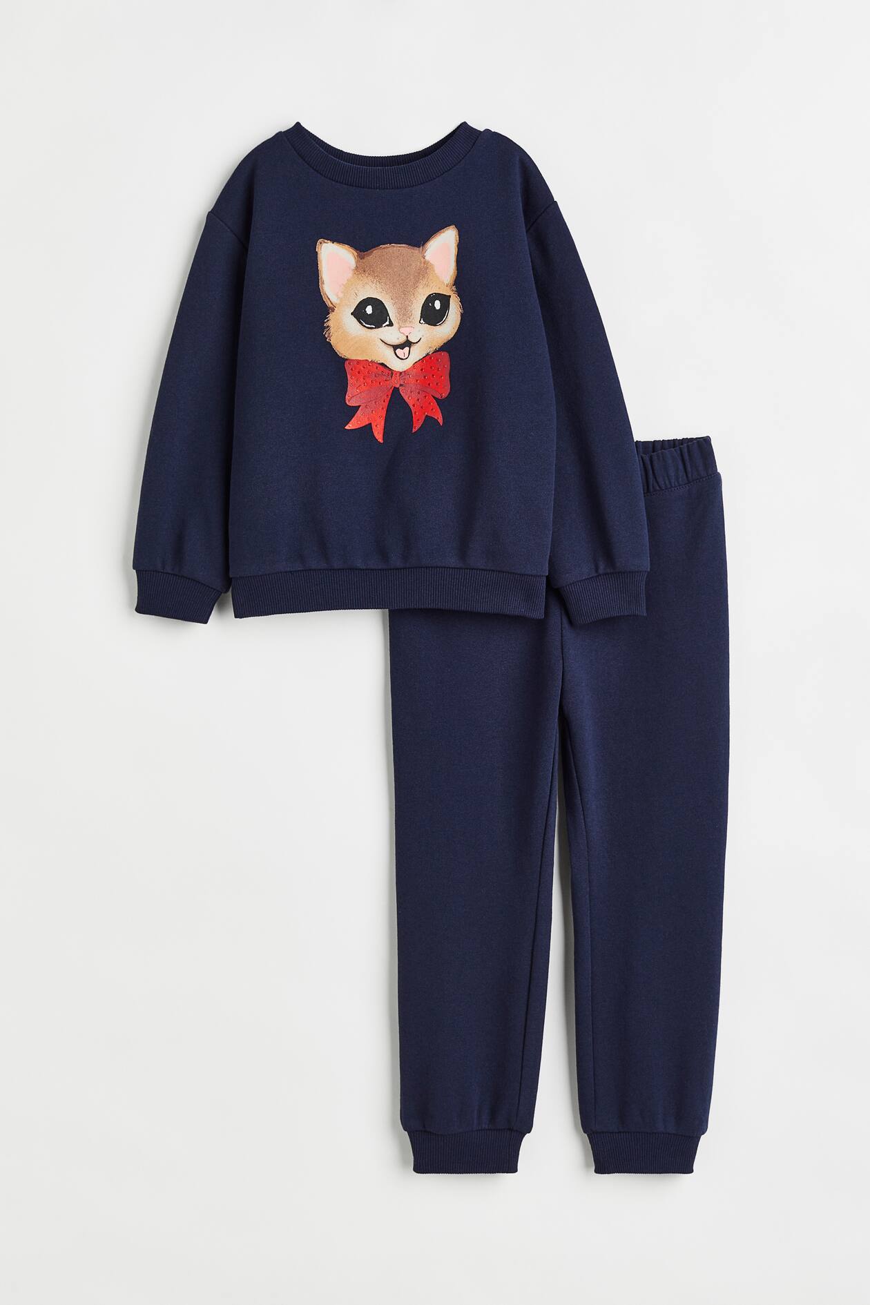 Dark blue/Cat 2-piece Set for kids | H&M AU