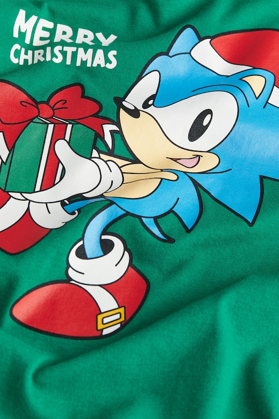 Printed Long-sleeved T-shirt - Green/Sonic the Hedgehog - Kids | H&M US