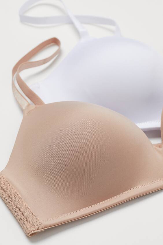 Women's Light beige/white 2-pack Microfiber Soft-cup Padded Bras | H&M US