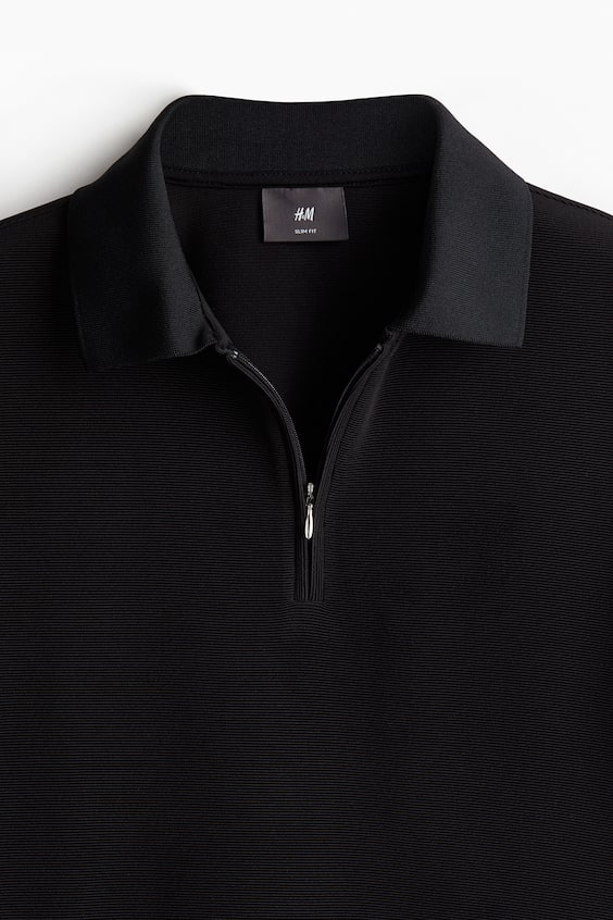 Slim Fit Zip-top polo shirt - Black - Men | H&M GB