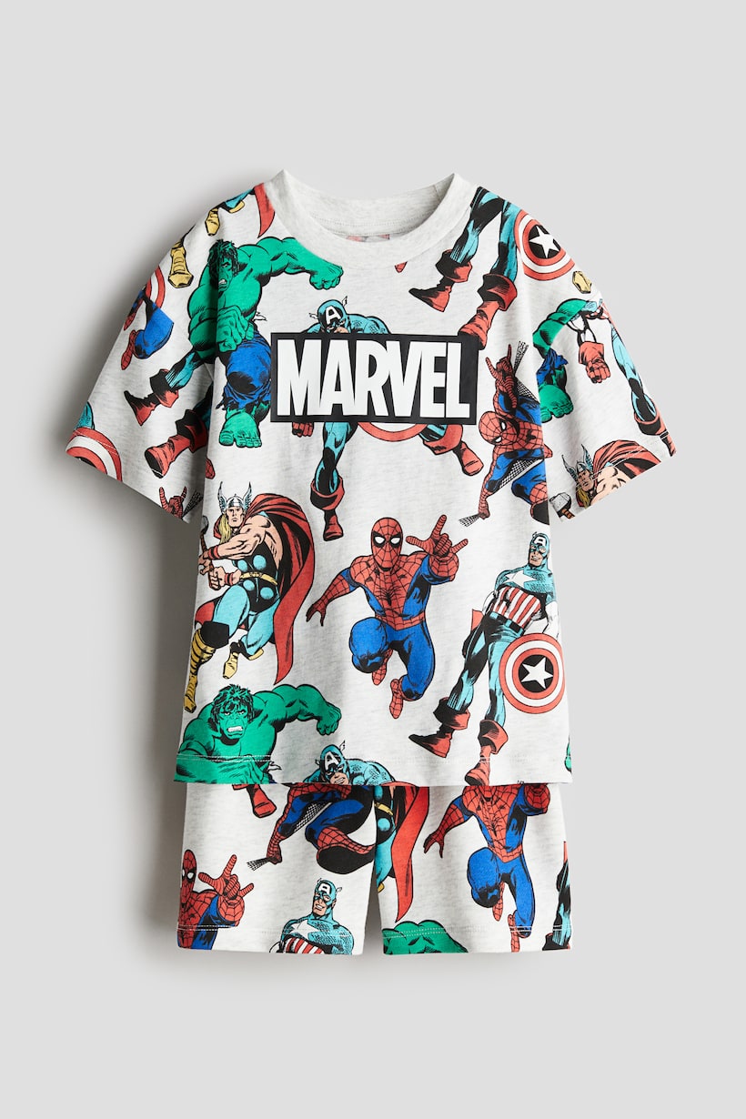 2-piece printed set - Light grey marl/Marvel Comics - Kids | H&M GB
