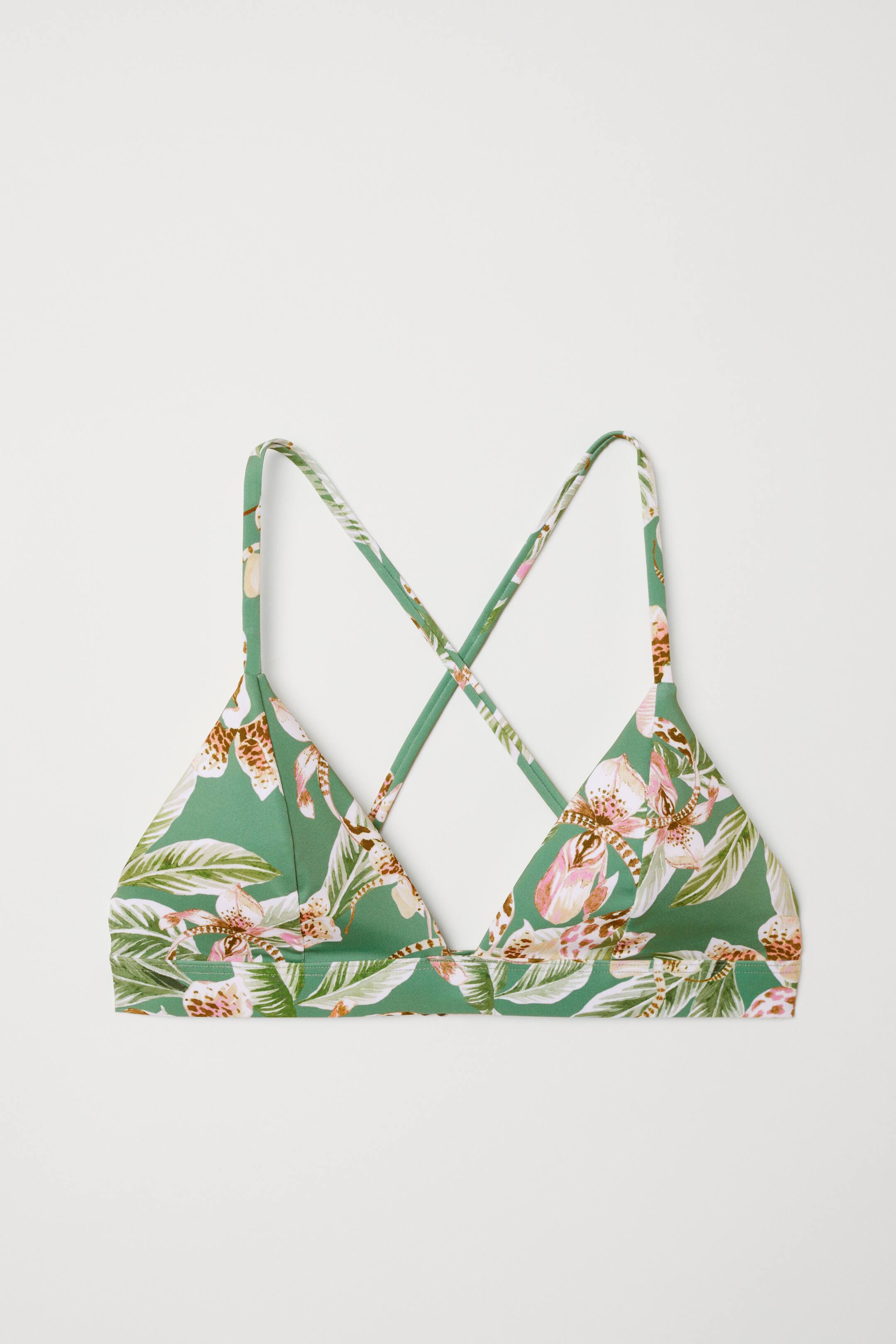 Padded Triangle Bikini Top - Green/patterned - Ladies | H&M CA