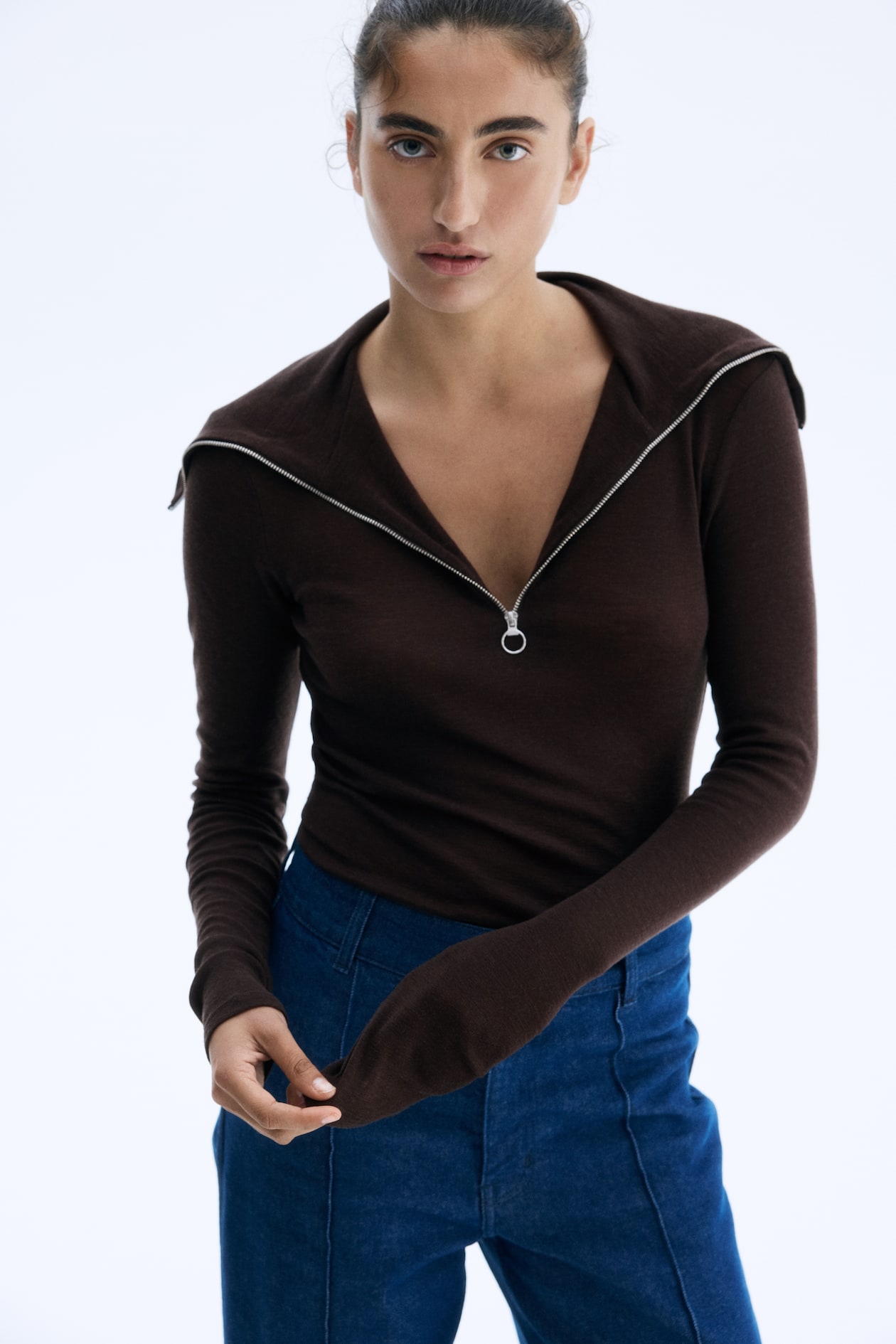 Top de lana con zíper superior - Café oscuro - Ladies | H&M MX