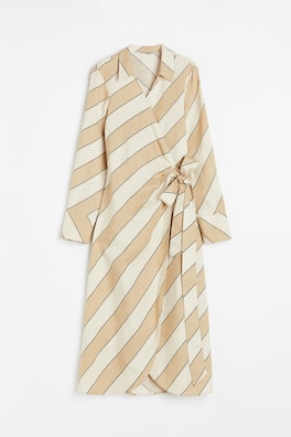 Linen-blend Wrap Dress - Beige/diagonal stripes - Ladies | H&M US
