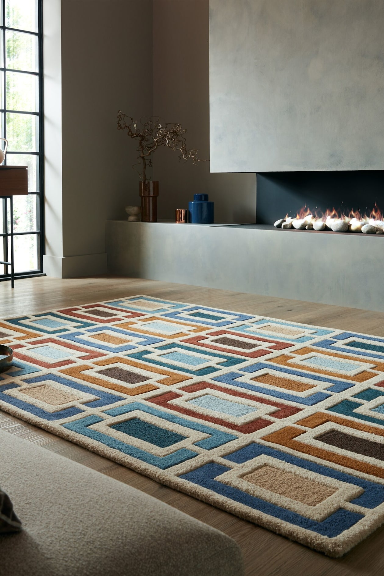 Tapis En Laine Sculpté Retro Blocks - Bleu Multi - Flair Rugs - Home ...
