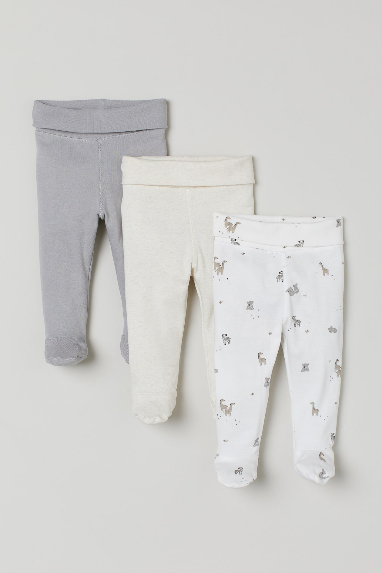 Tri para helanki sa podvrnutim pojasom - Light grey/Animals - Kids | H&M RS