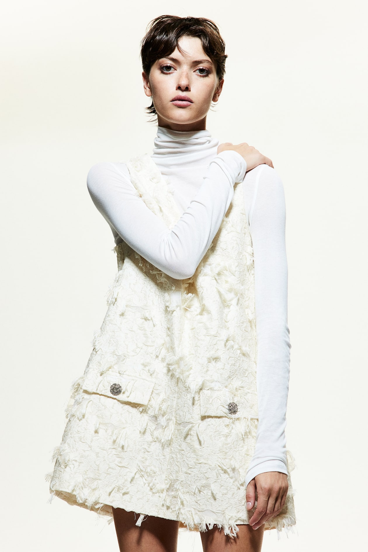 Jacquard-Weave Mini Dress - Cream - Ladies | H&M US