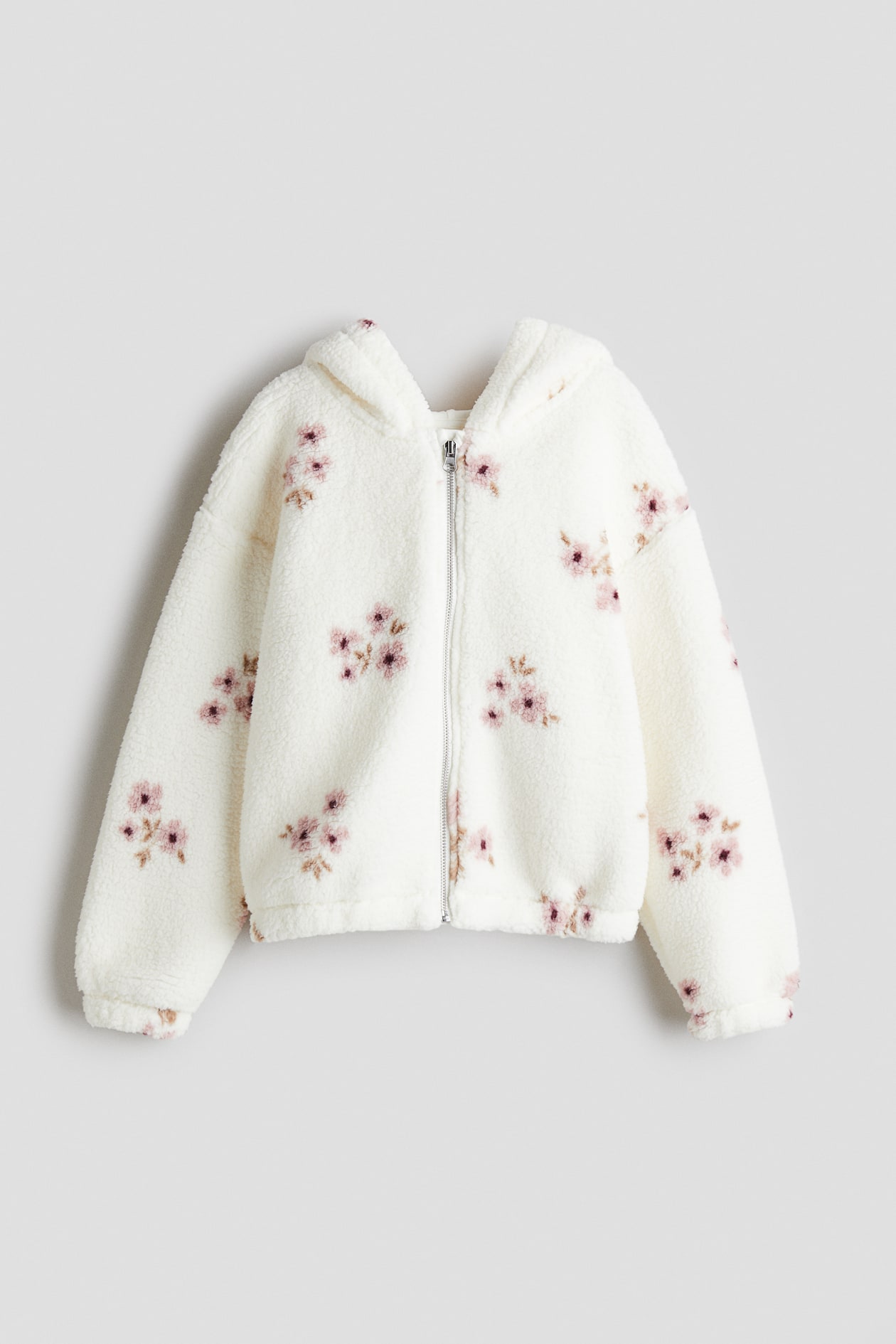 Jachetă de pluș cu fermoar și glugă - Alb/flori - COPII | H&M RO