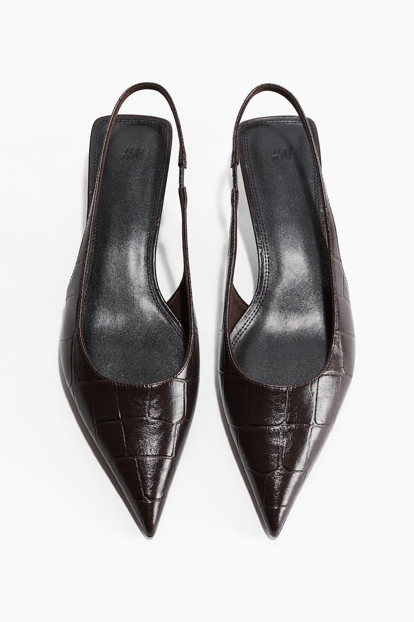Women's Dark brown/crocodile pattern Kitten-Heeled Pointed Slingbacks ...