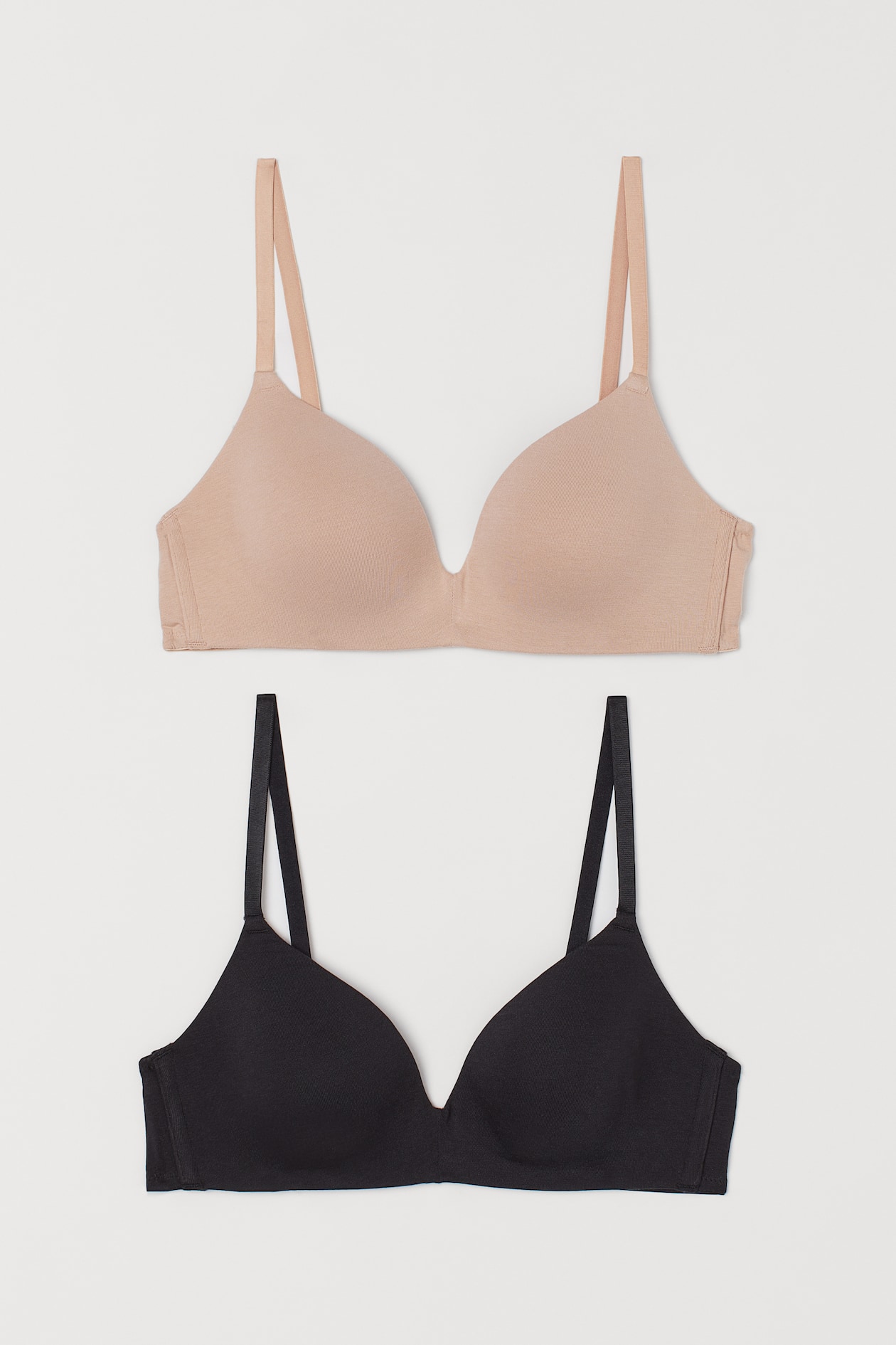 2-pack Padded Cotton Bras - Black/light beige - Ladies | H&M US