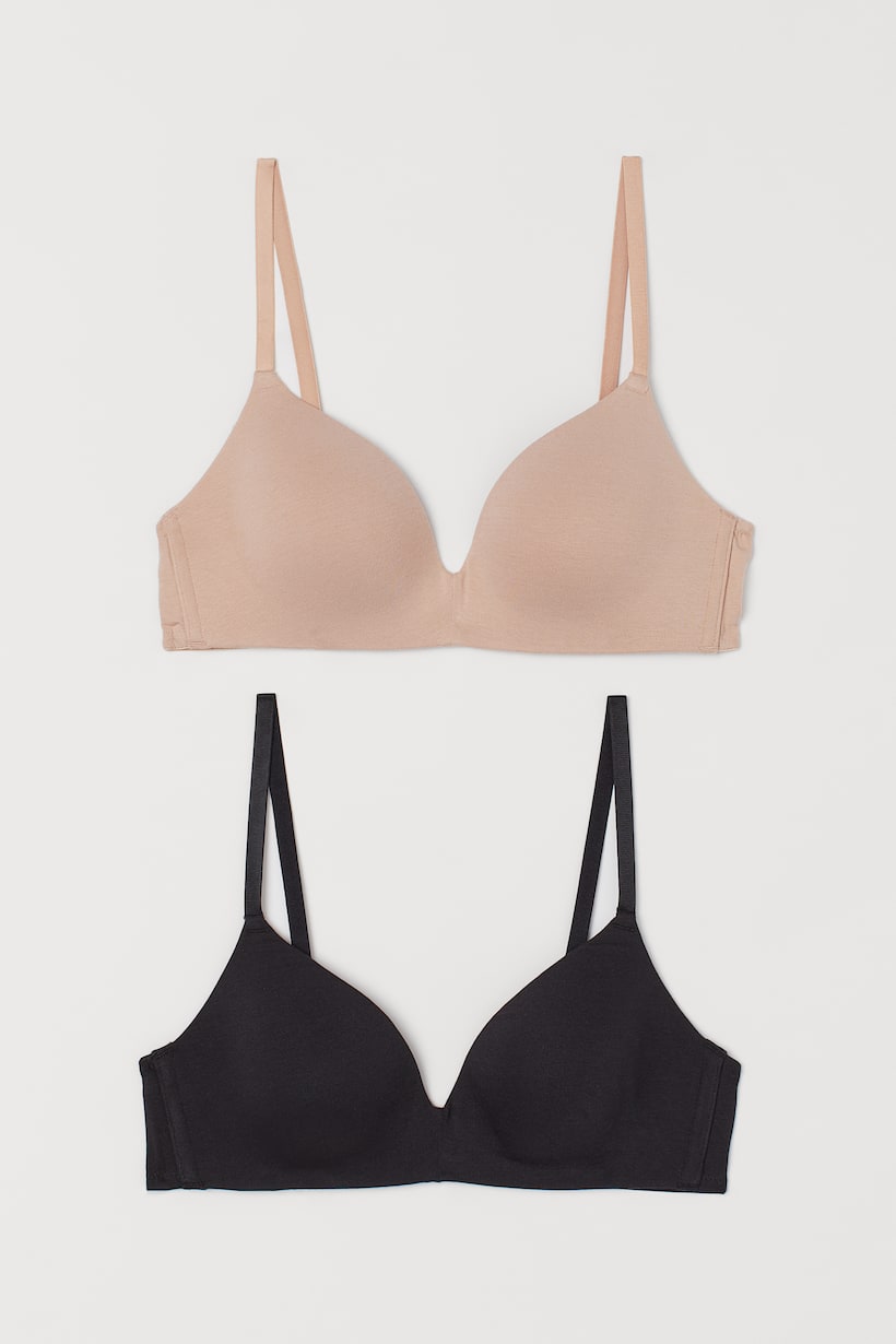 Women's Black/light beige 2-pack Padded Cotton Bras | H&M US