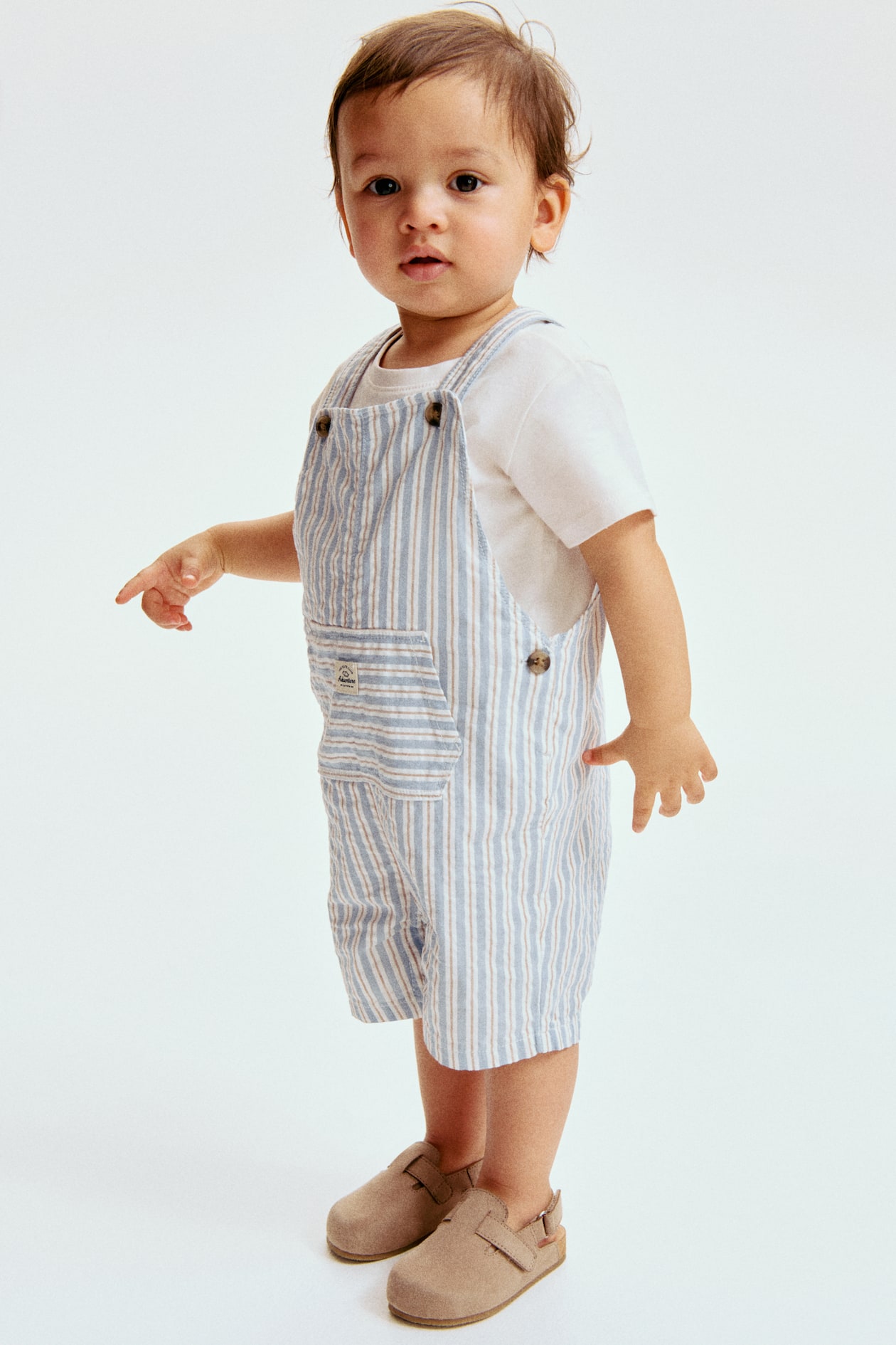 White/light blue striped 2-Piece Overall Shorts and T-Shirt Set for ...