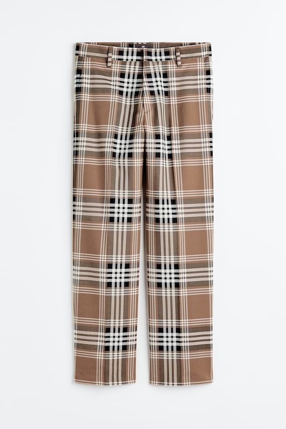 Relaxed Fit Trousers - Dark beige/Checked - Men | H&M GB