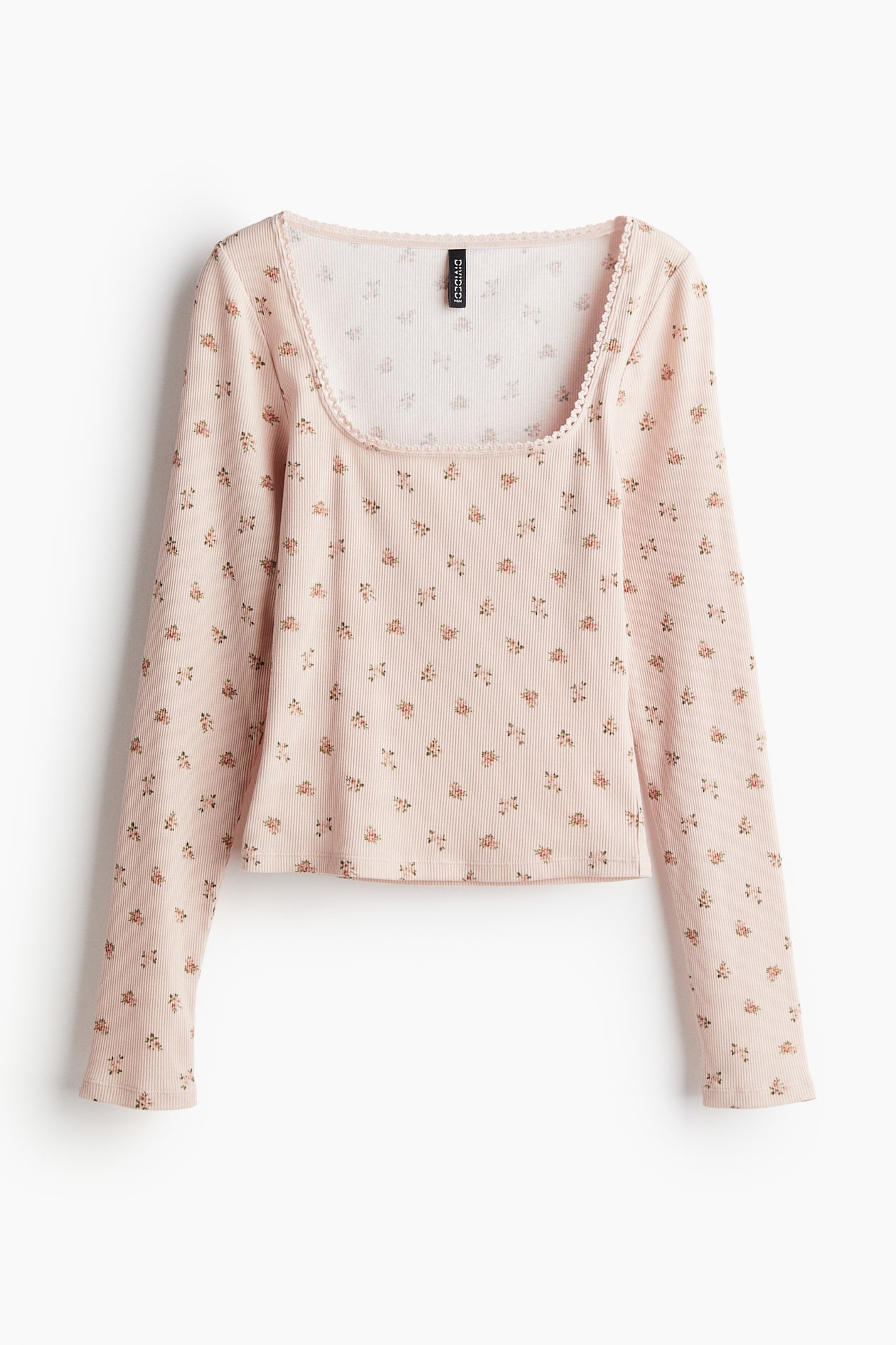 Picot-trimmed cotton top - Light pink/Floral - Ladies | H&M GB