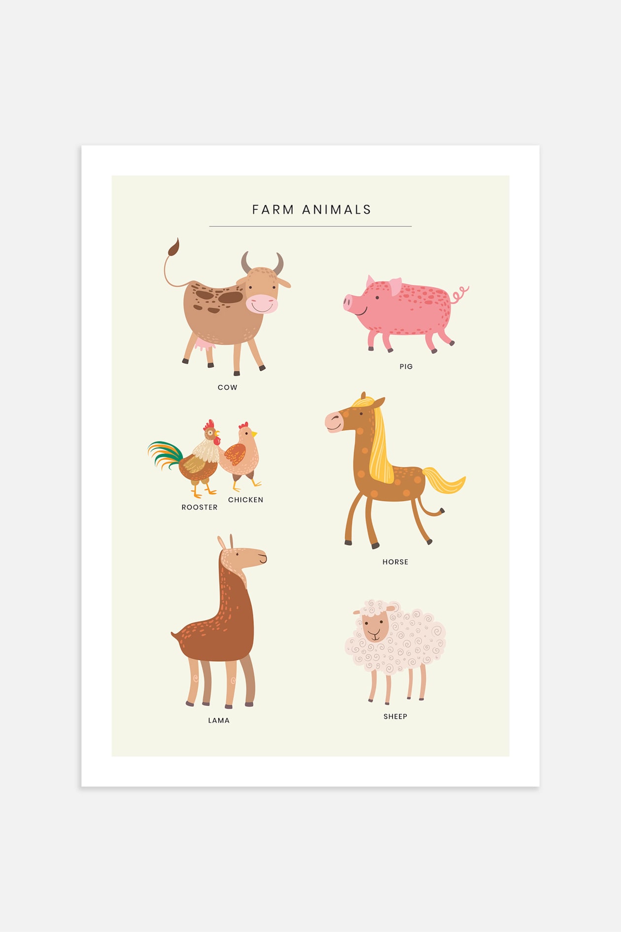 Brown/beige/pink Farm Animals Poster at H&M Home | H&M GB