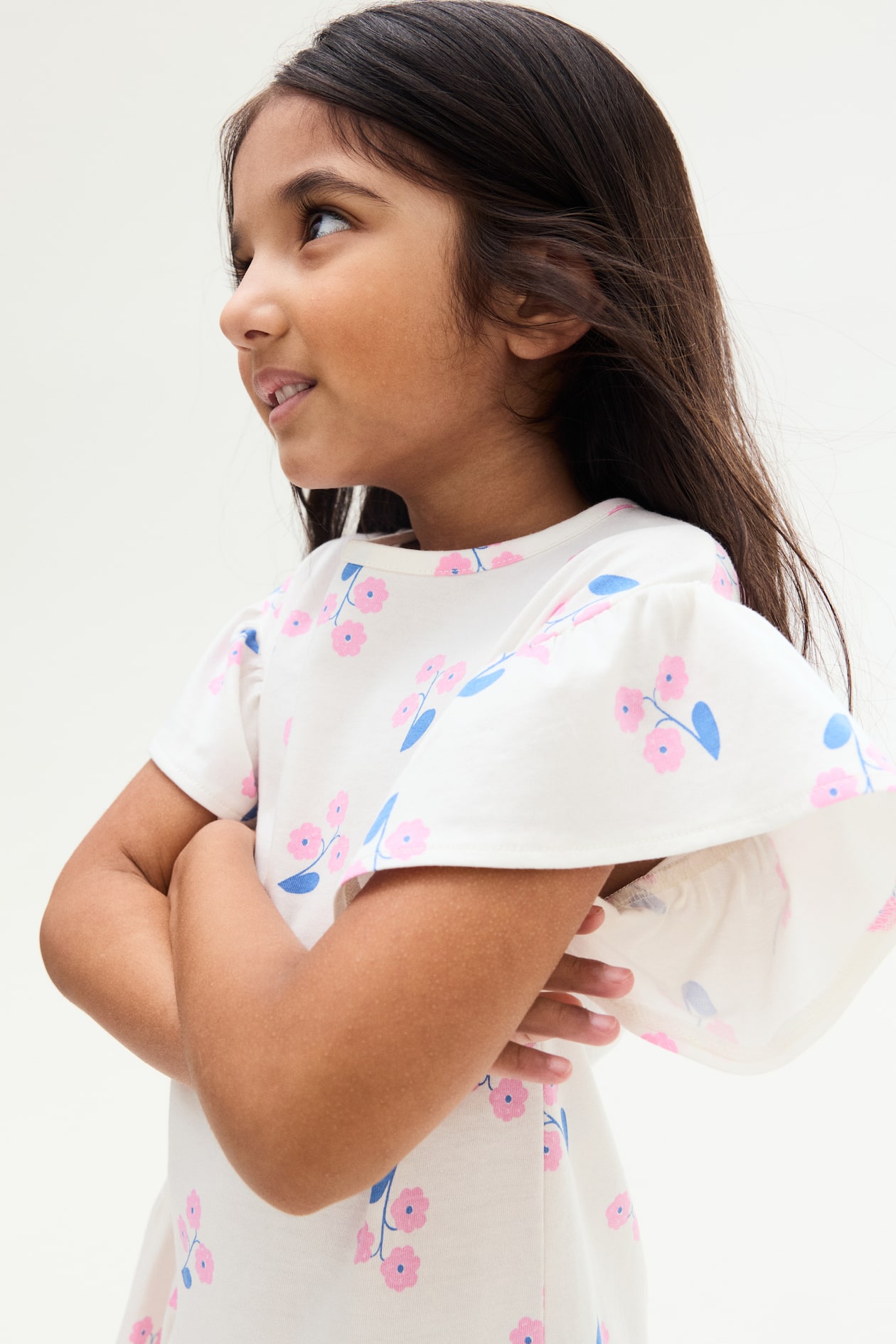 Robe à manches à volant en coton - Blanc/fleuri - ENFANT | H&M BE