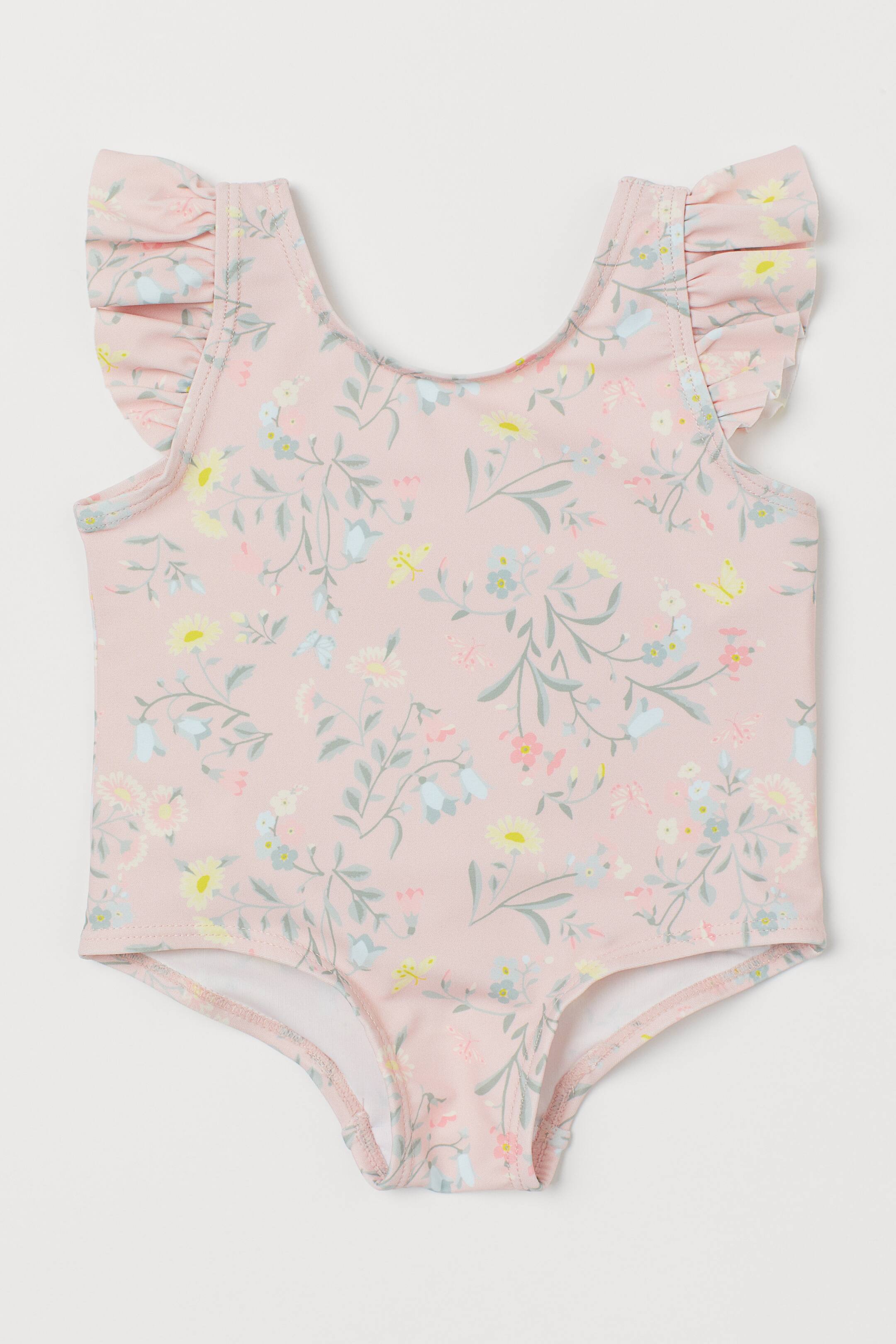 Ολόσωμο μαγιό με βολάν - Απαλό ροζ/φλοράλ - Kids | H&M GR