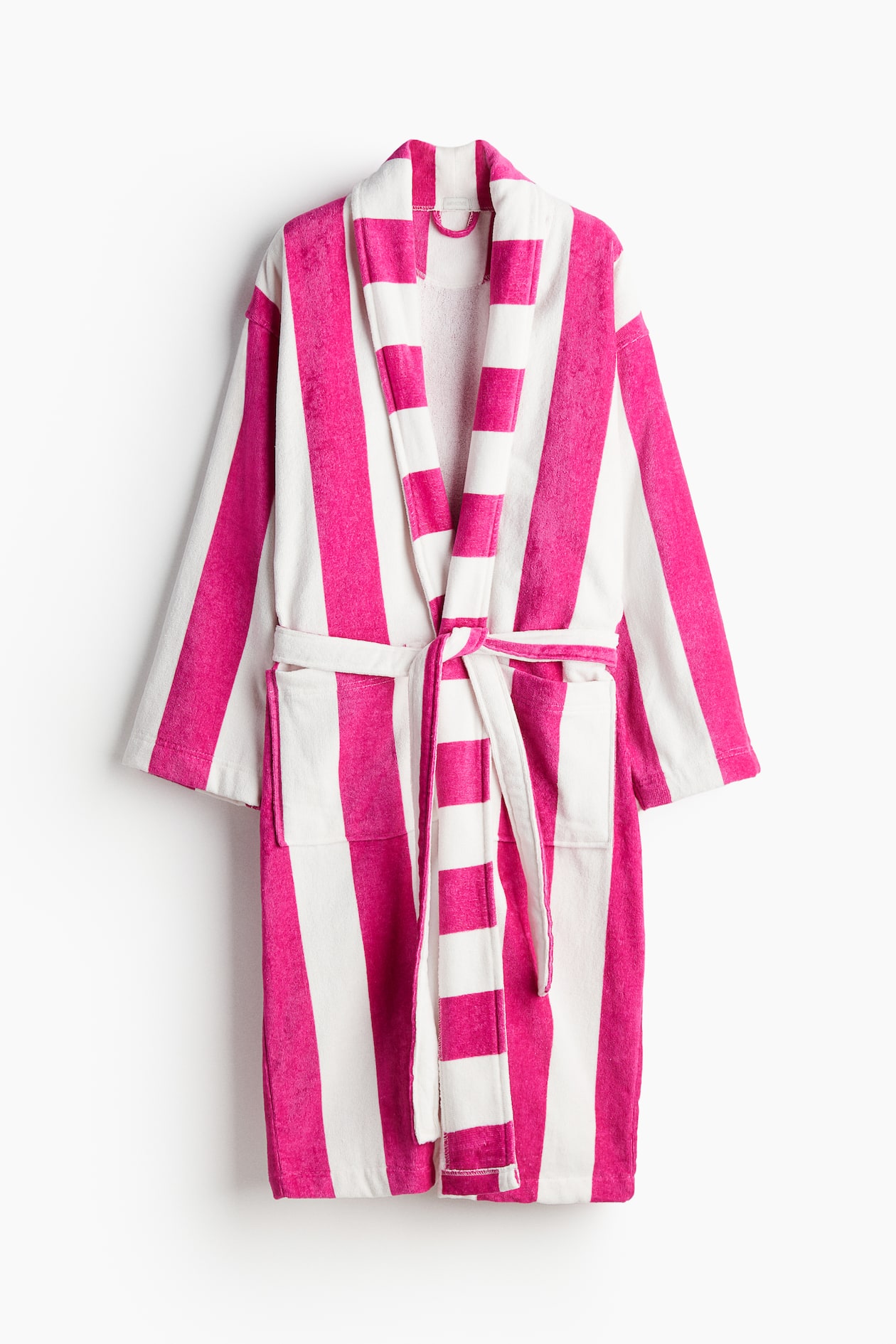 Striped Cotton Terry Bathrobe - Bright pink/striped - Home All | H&M US