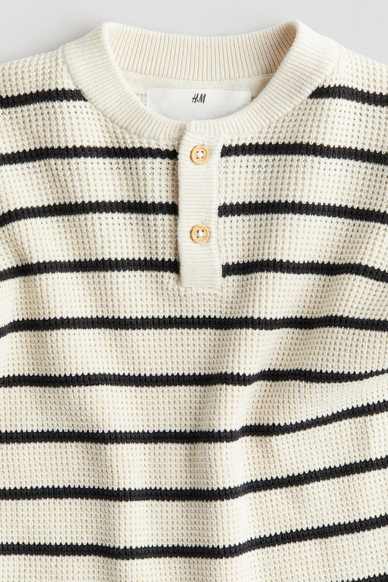 Waffle-knit Henley Sweater - Cream/striped - Kids | H&M US