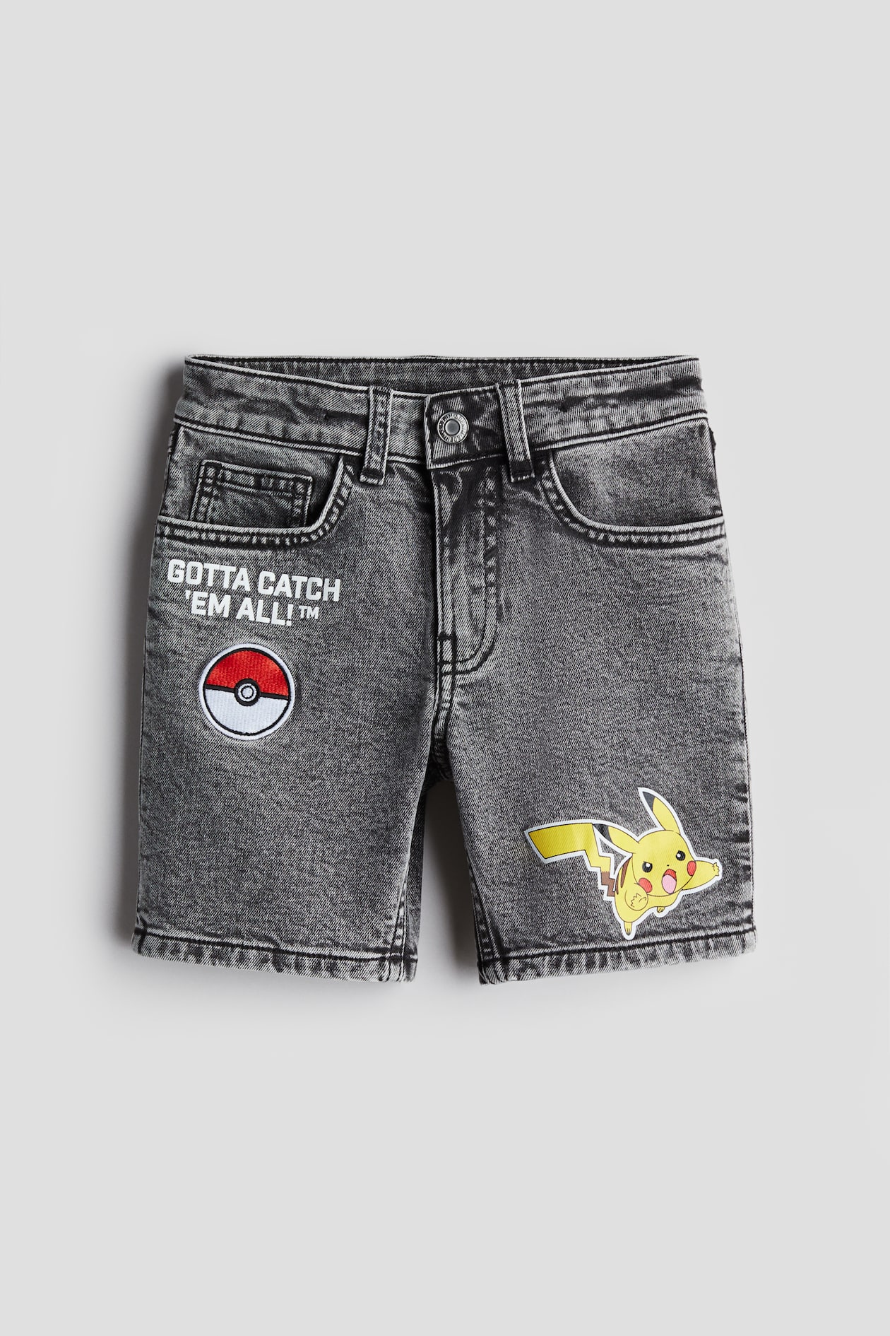 Dark gray/Pokémon Denim Shorts with Motif for kids | H&M US
