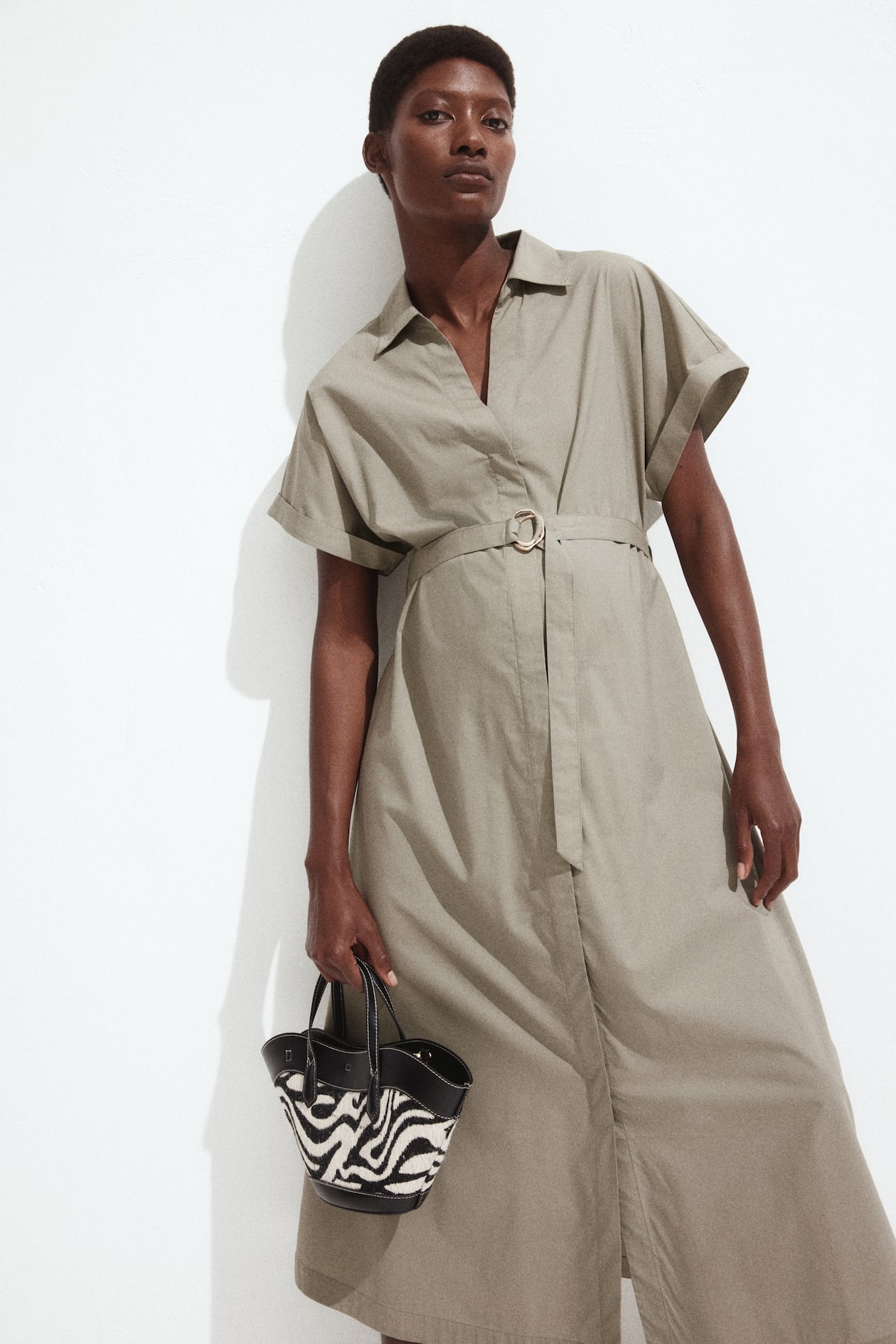 MAMA Dress with Belt - Khaki green - Ladies | H&M US