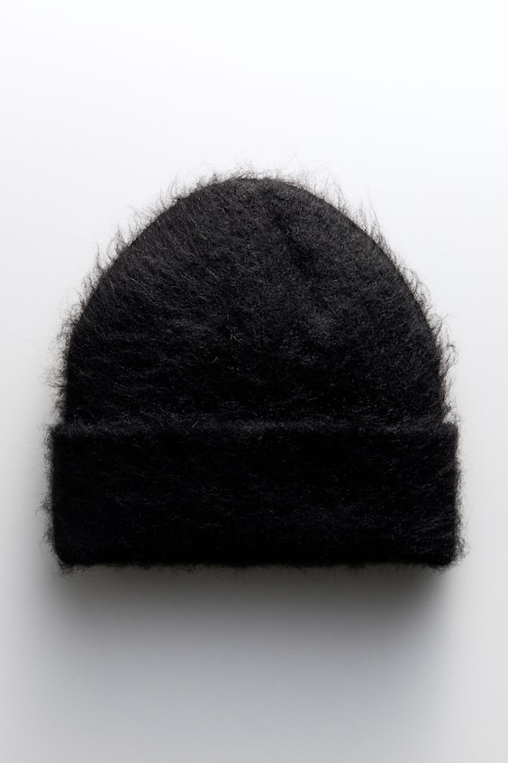 Fuzzy wool-blend beanie - Black - Men | H&M GB
