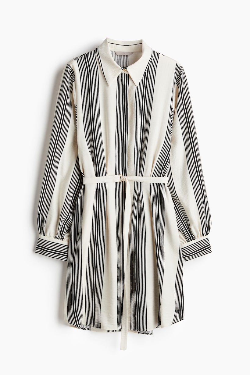 Shirt Dress with Belt - Cream/striped - Ladies | H&M US