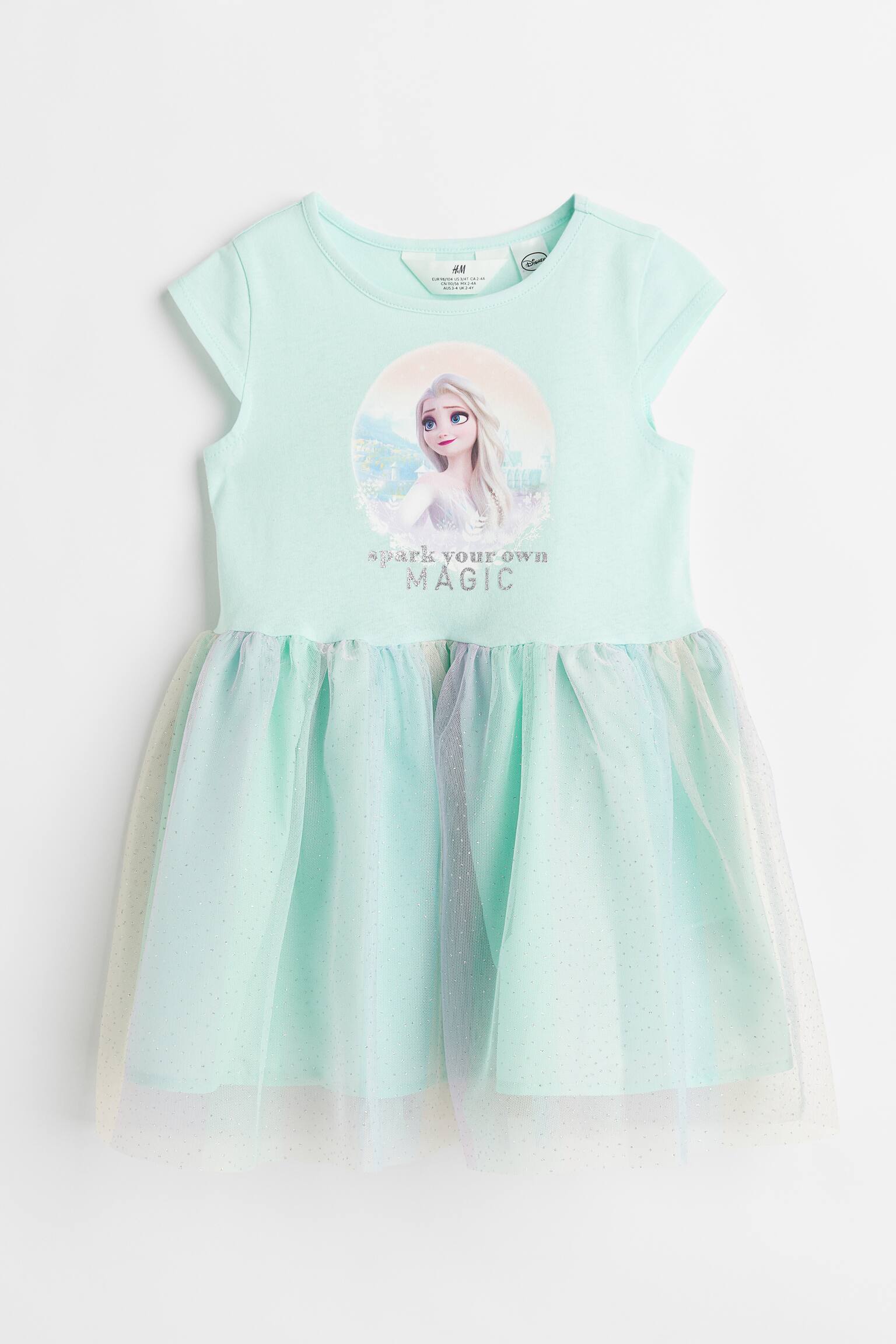 Printed tulle dress - Light turquoise/Frozen - Kids | H&M