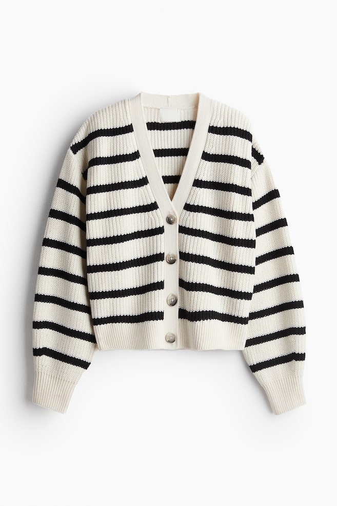 Rib-knit cardigan - Cream/Striped - Ladies | H&M GB