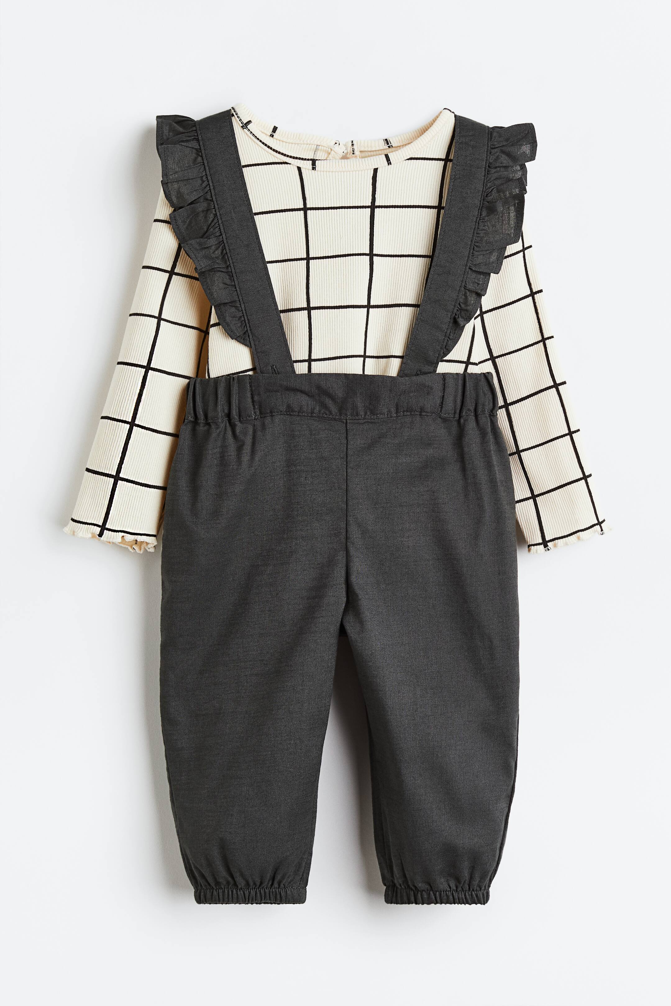 Dark gray/checked 2-piece Overall Set for kids | H&M CA