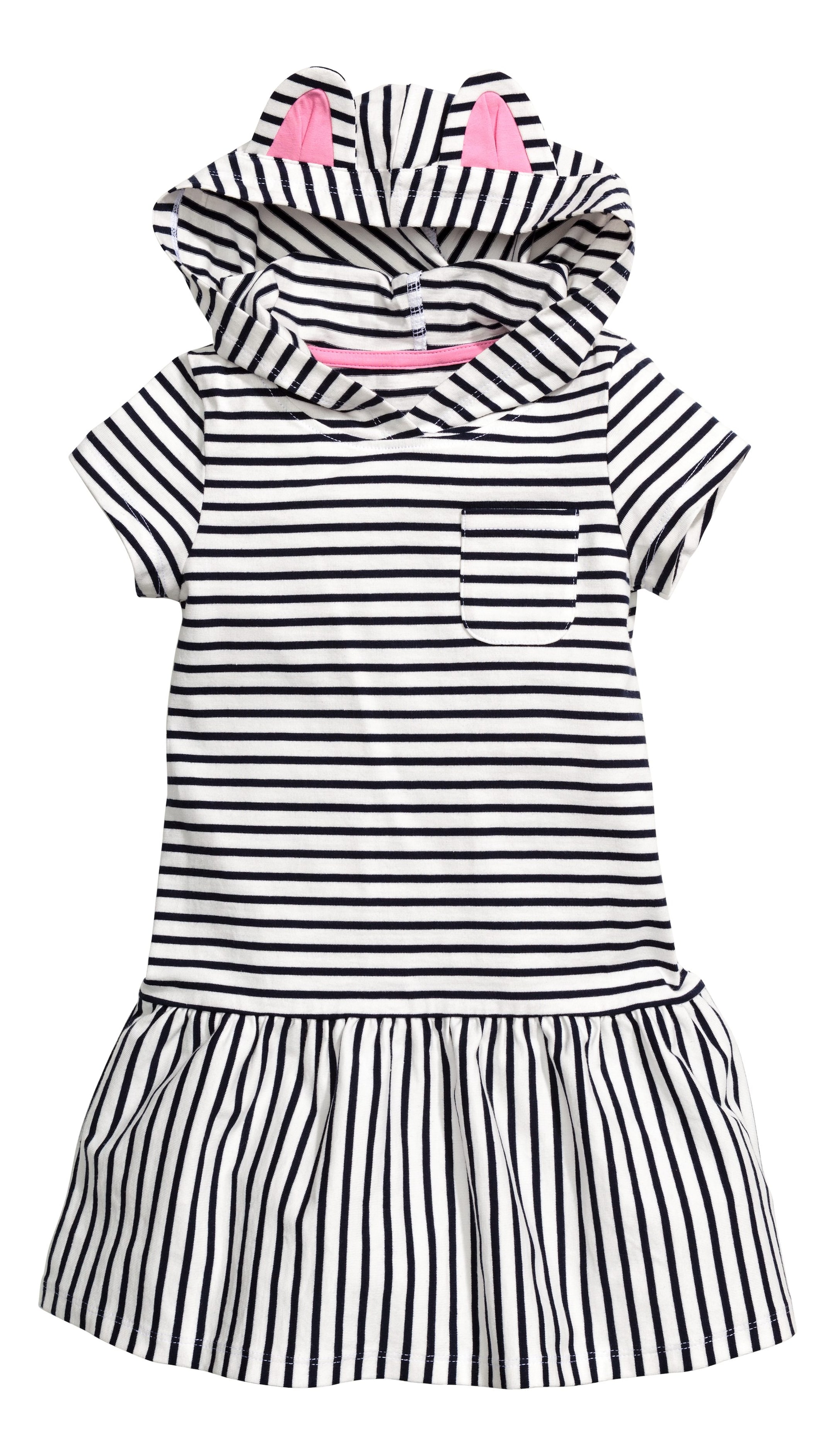 Jersey dress with a hood - Black/White/Striped - Kids | H&M GB