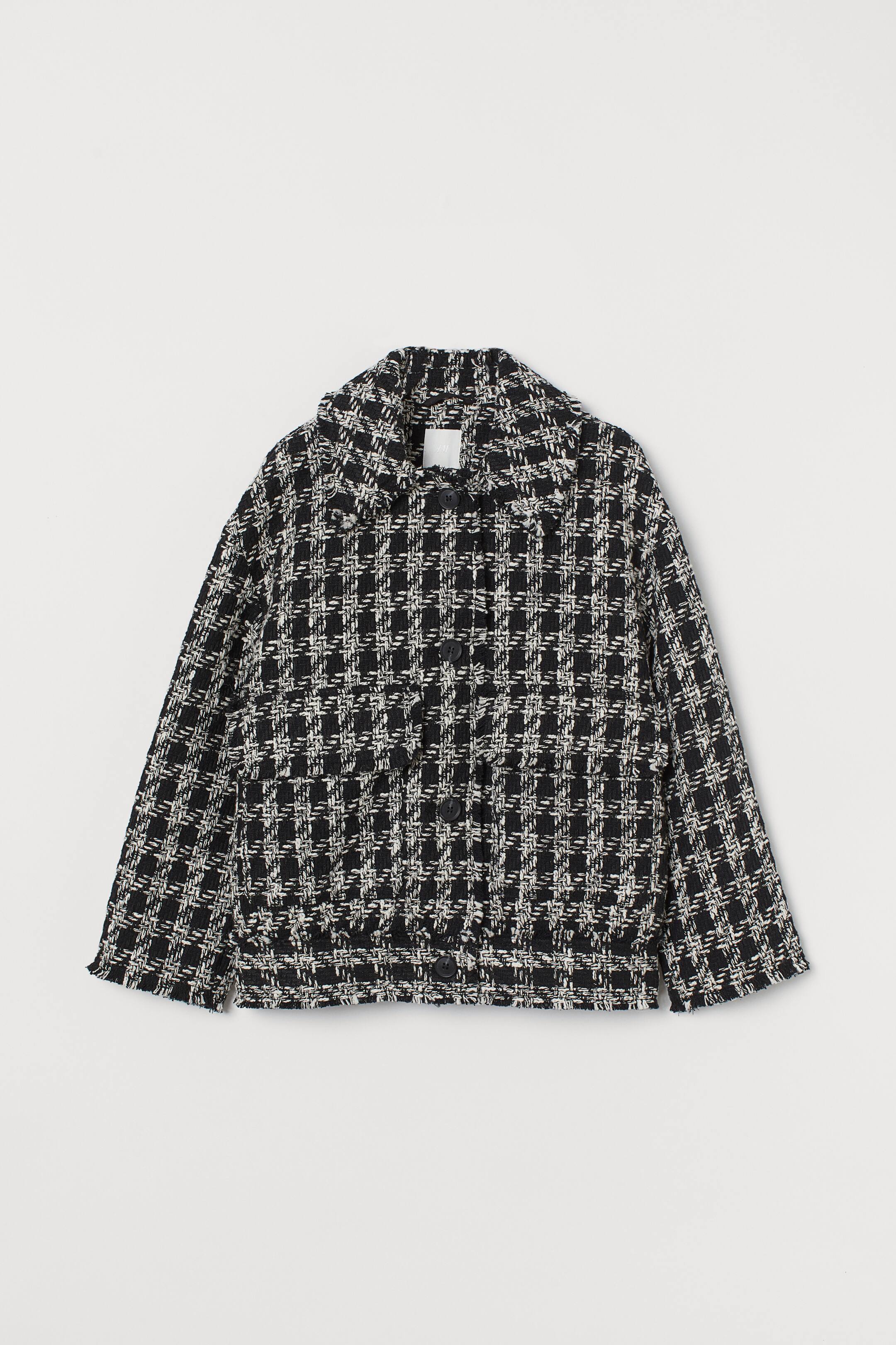 Textured-weave Jacket - Black/houndstooth-patterned - Ladies | H&M CA