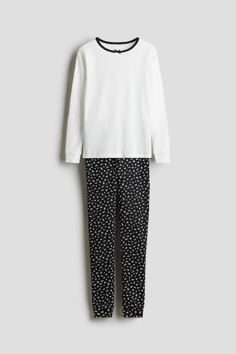 White/black floral Cotton Jersey Pajamas for kids | H&M US