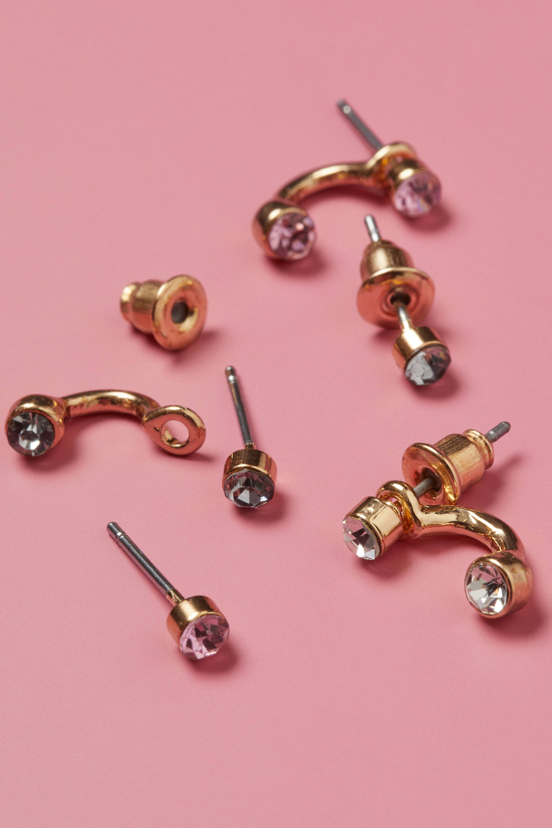 7-pack rhinestone studs - Gold-coloured/Multicoloured - Ladies | H&M HK