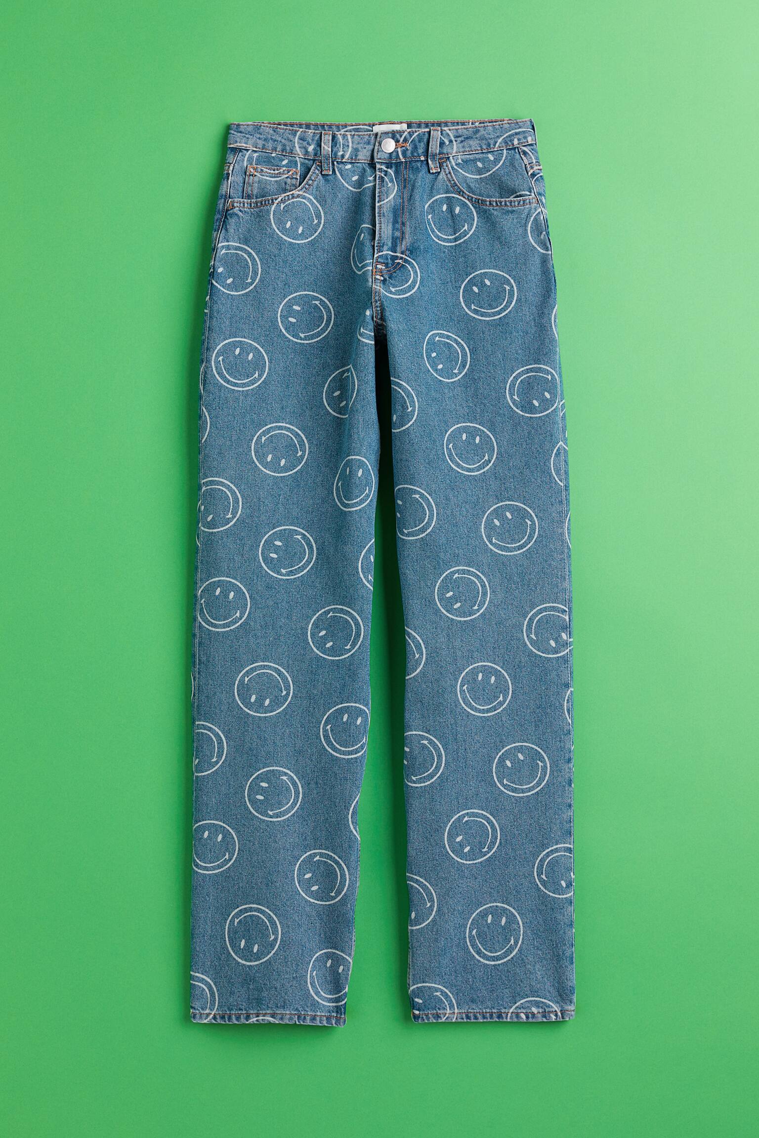 Wide High Jeans - כחול ג'ינס/Smiley® - Ladies | H&M IL