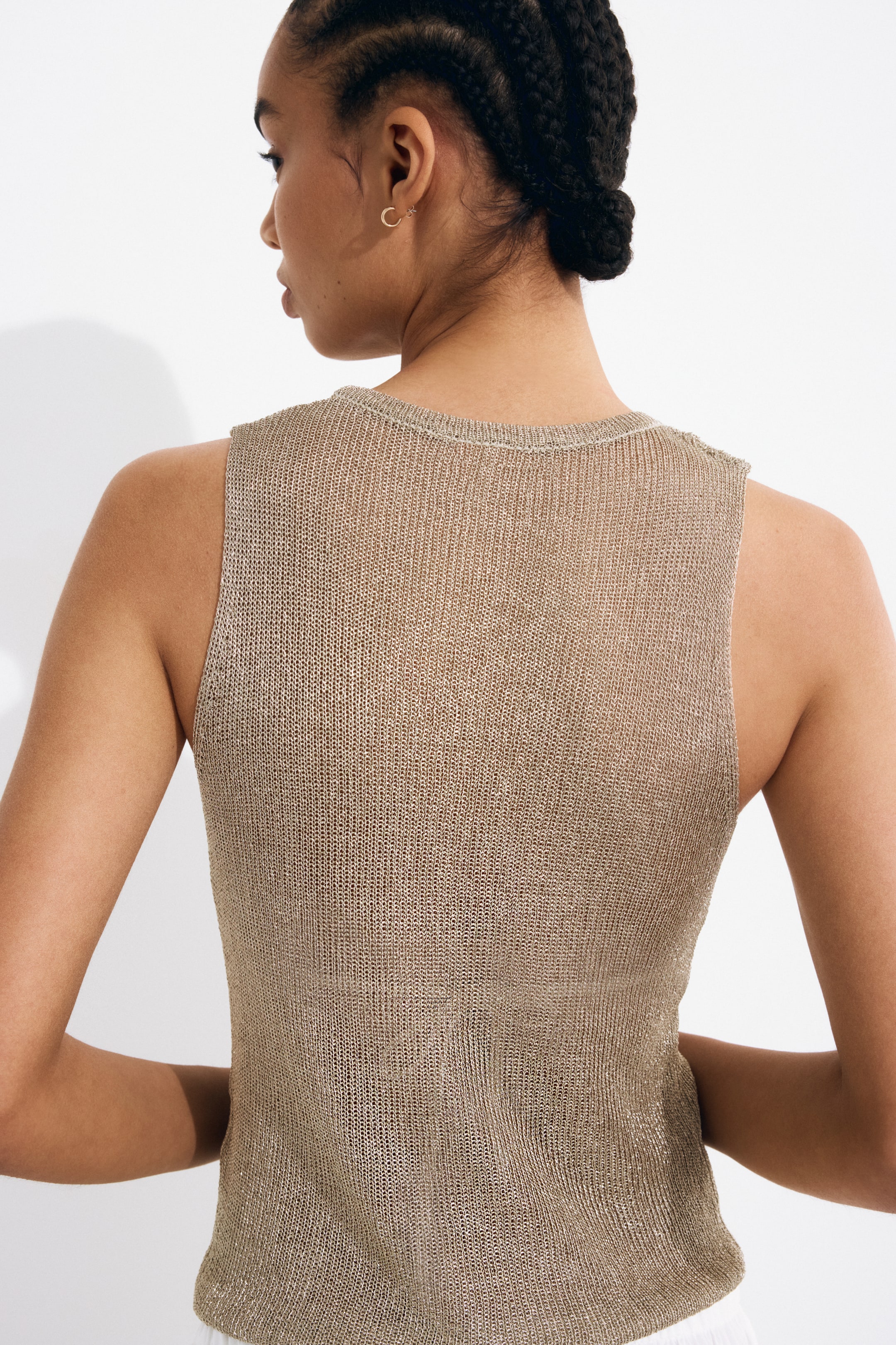 Women's Light beige Metallic Knit Top | H&M CA
