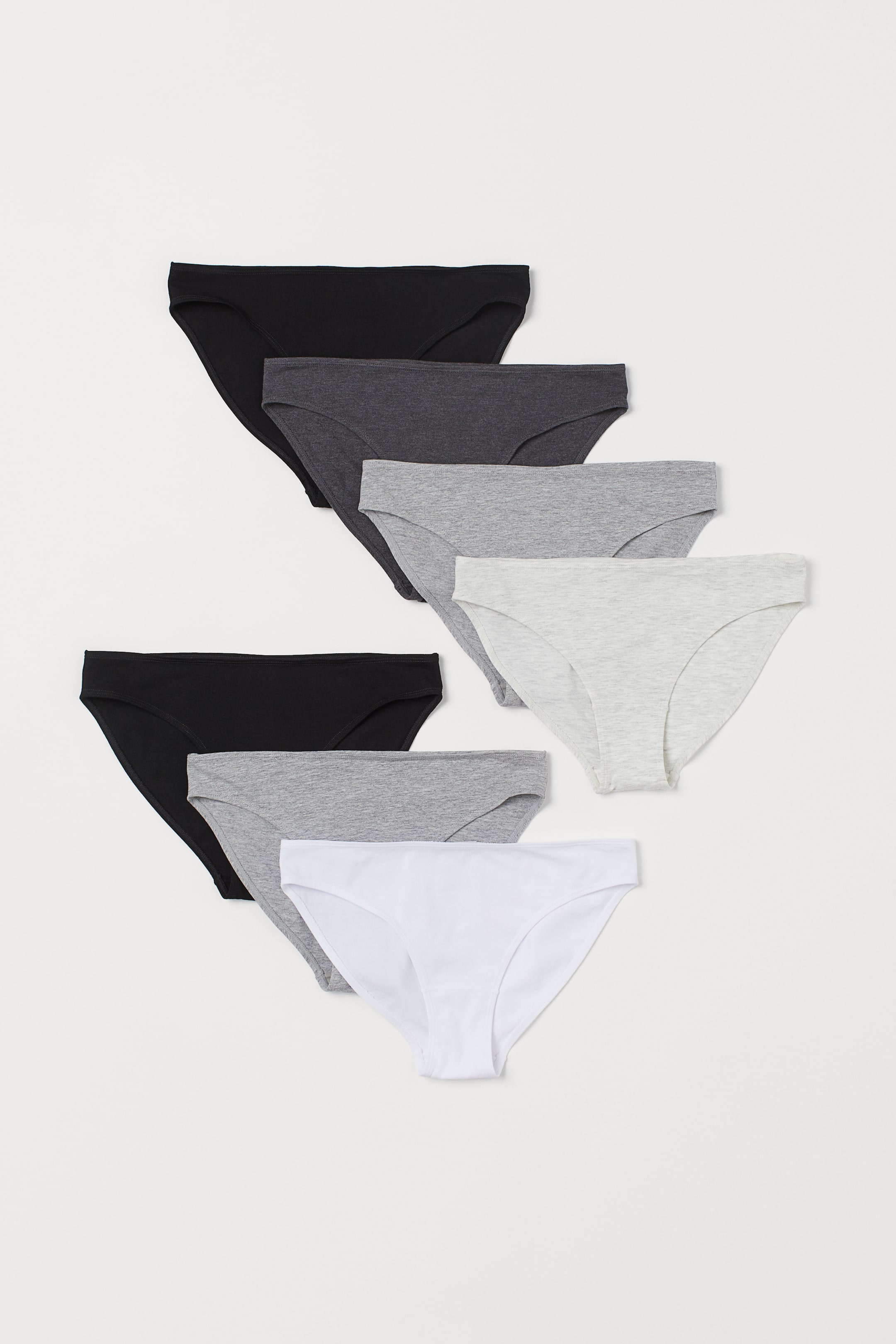 7-pack trosa bikini i bomull - Normalhög midja - Svart/Mörk gråmelerad ...