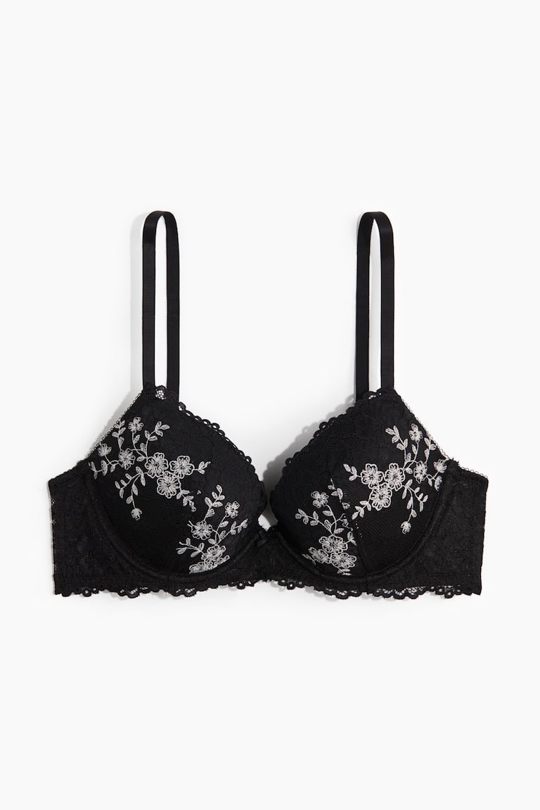 Women's Black/White Embroidered lace push-up bra | H&M IN