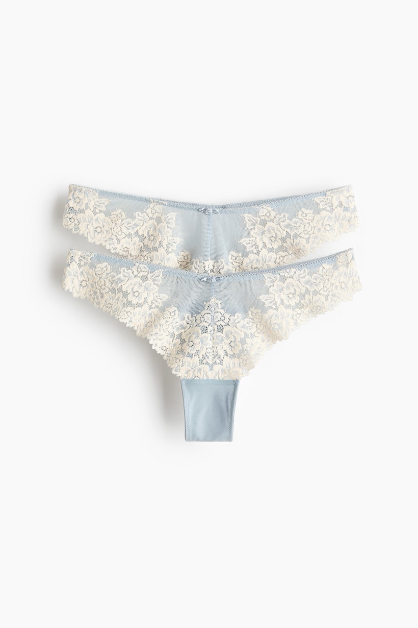 Women's Light blue/cream 2-Pack Lace Brazilian Briefs | H&M US