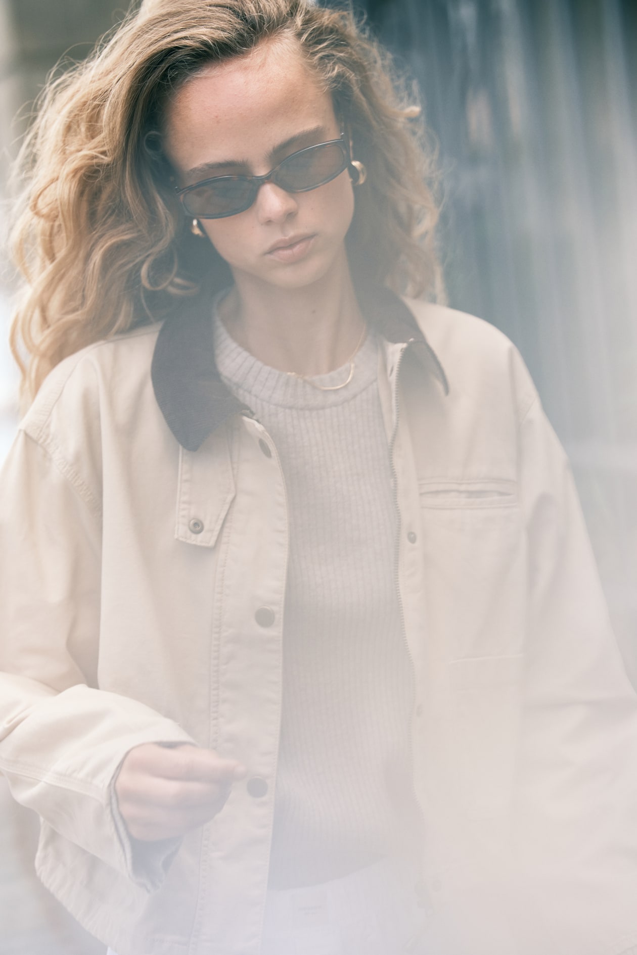 Corduroy-collar canvas jacket - Light beige - Ladies | H&M IN