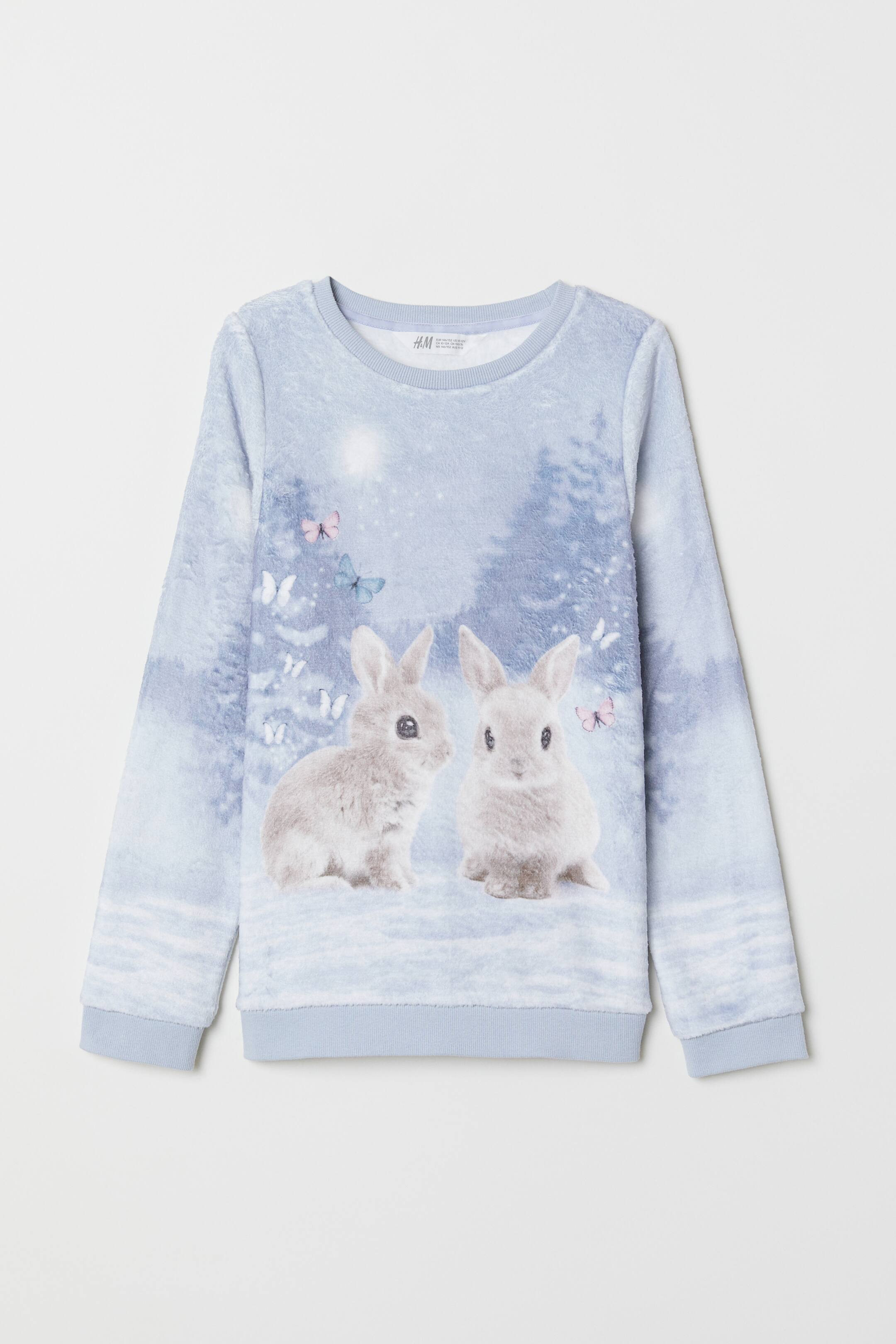 Faux Shearling Top with Motif - Light gray/rabbits - Kids | H&M CA