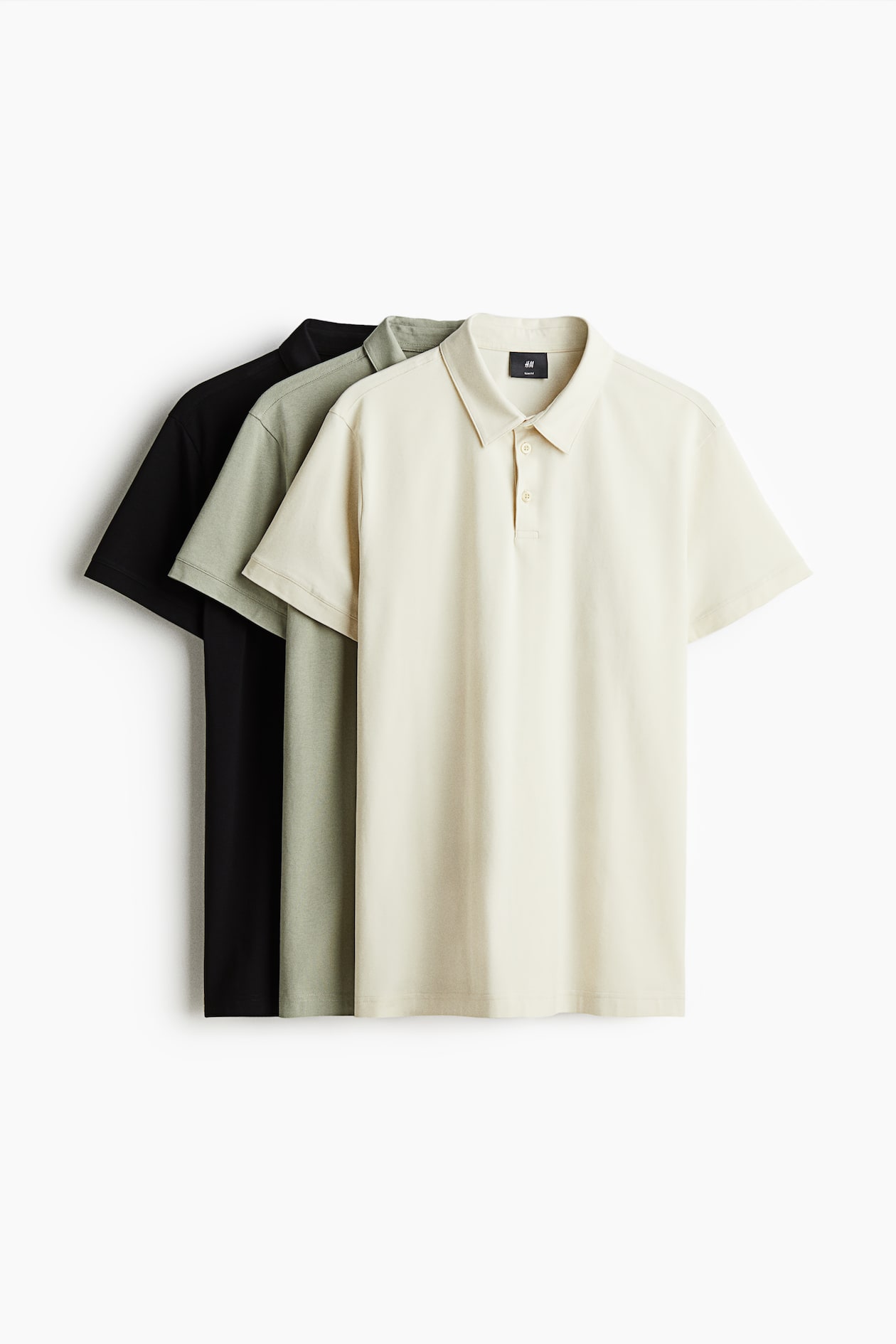 Pack de 3 polos Slim Fit - Bege claro/Preto/Verde escuro - HOMEM | H&M PT