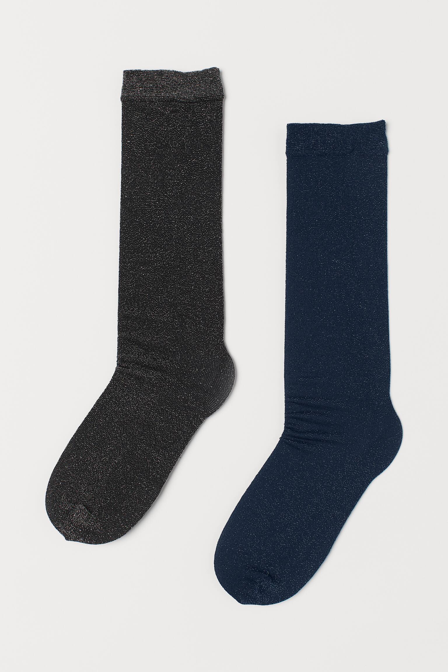 2-pack Glittery Socks - Black/blue - Ladies | H&M US